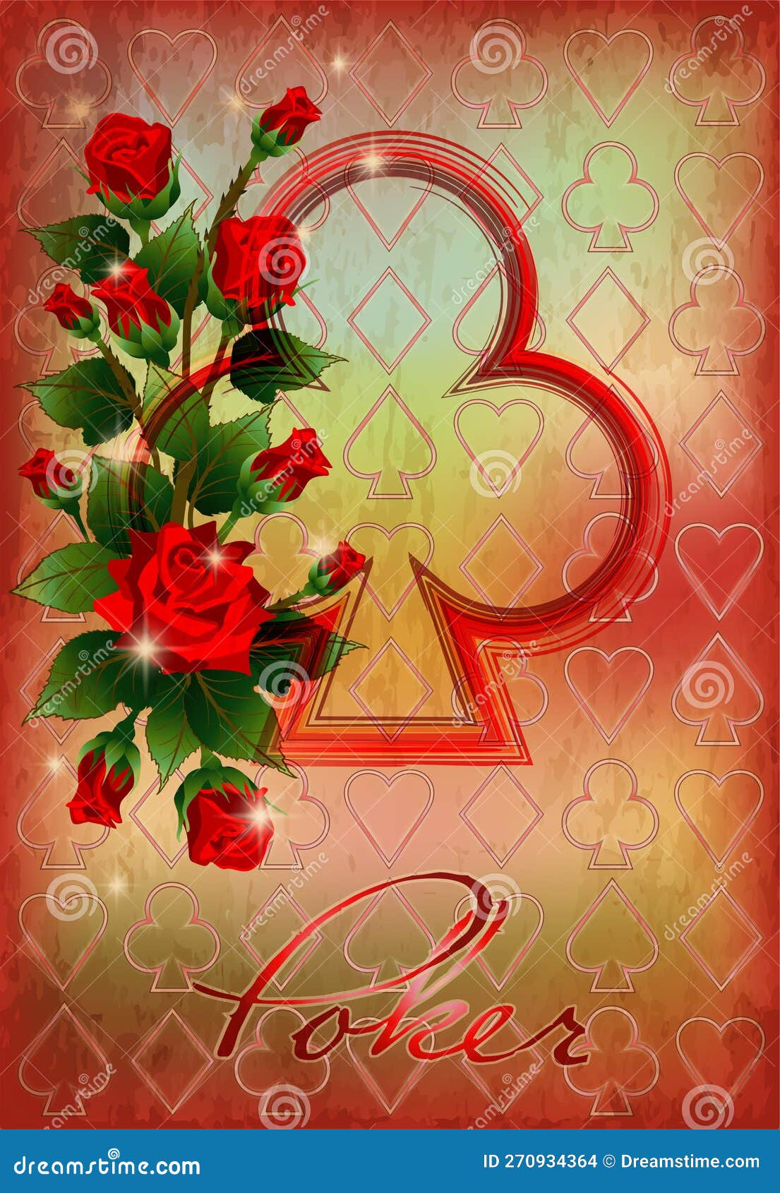 Clubs Poker Card with Rose Flowers. Vector Stock Vector - Illustration ...