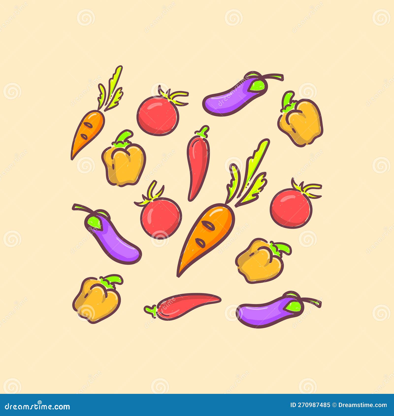 Vector Vegetables Painting. Various Types of Vegetables Stock Vector ...