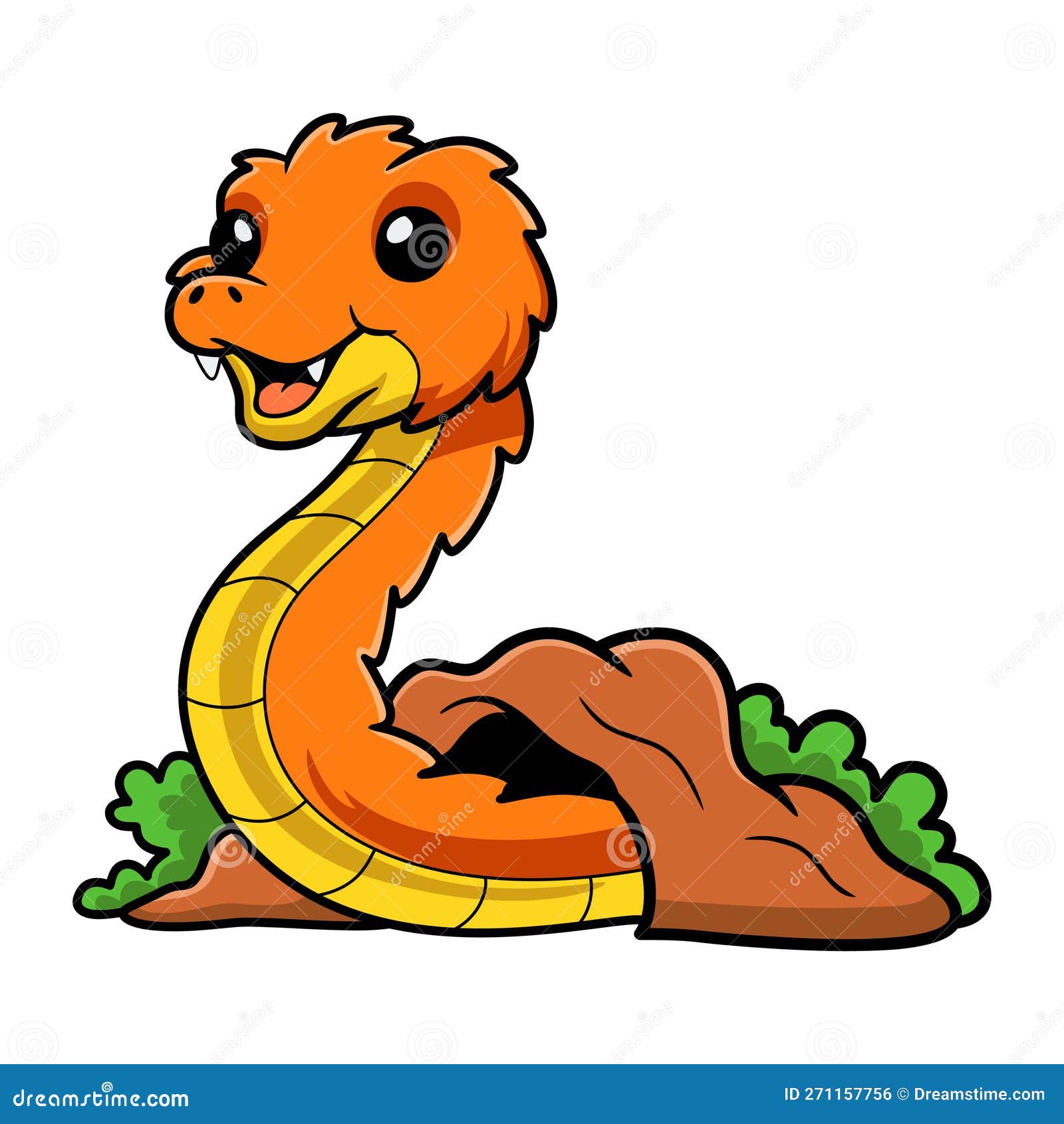 Cute Orange Spiny Bush Viper Cartoon Out from Hole Stock Vector ...