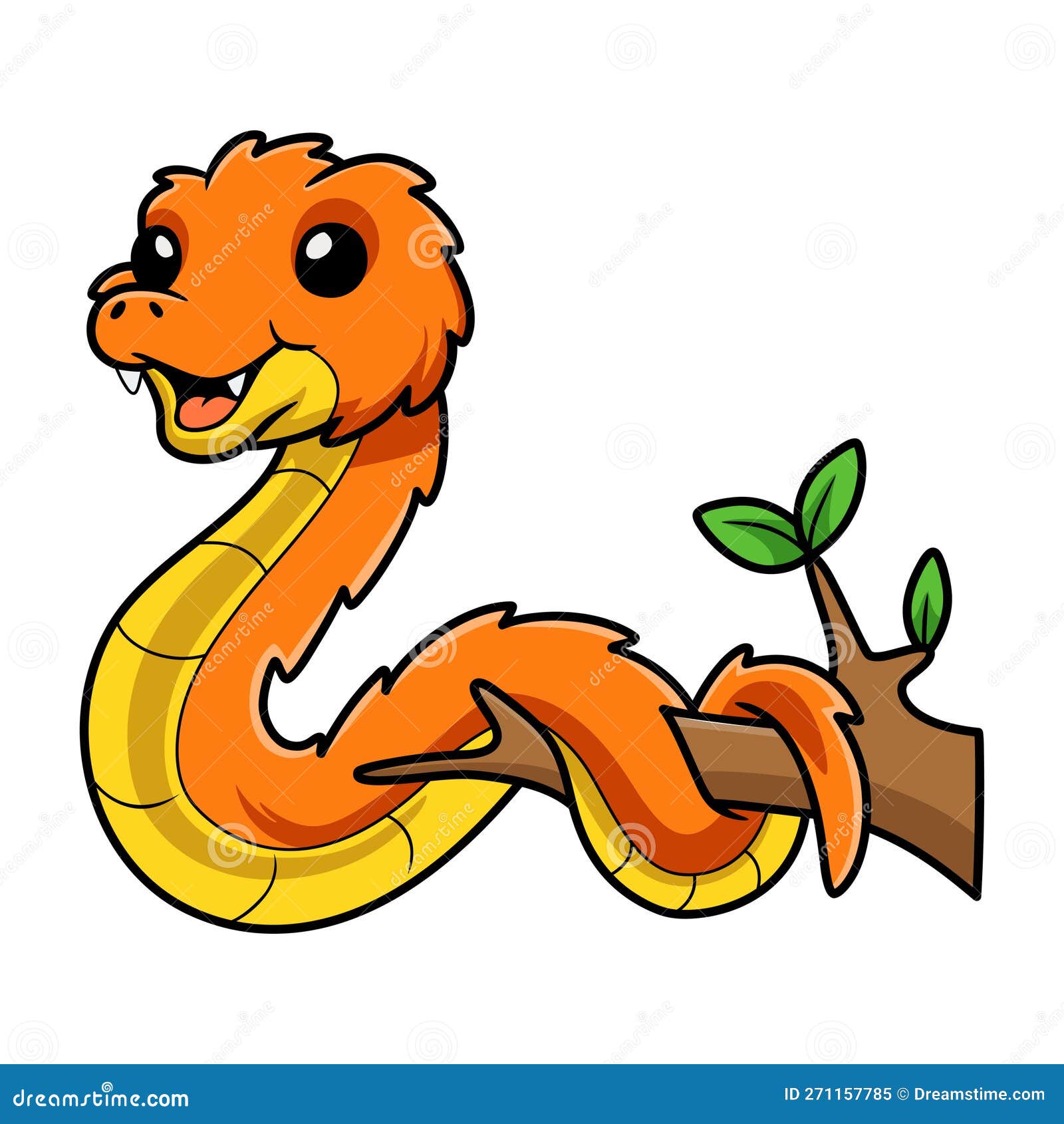 Cute Orange Spiny Bush Viper Cartoon on Tree Branch Stock Vector ...