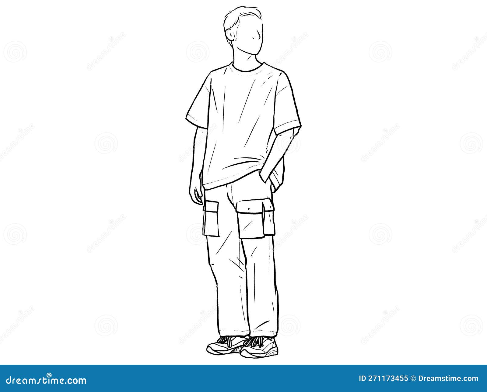 Man Standing with His Hands in His Pants Pocket Line Vector Drawing ...