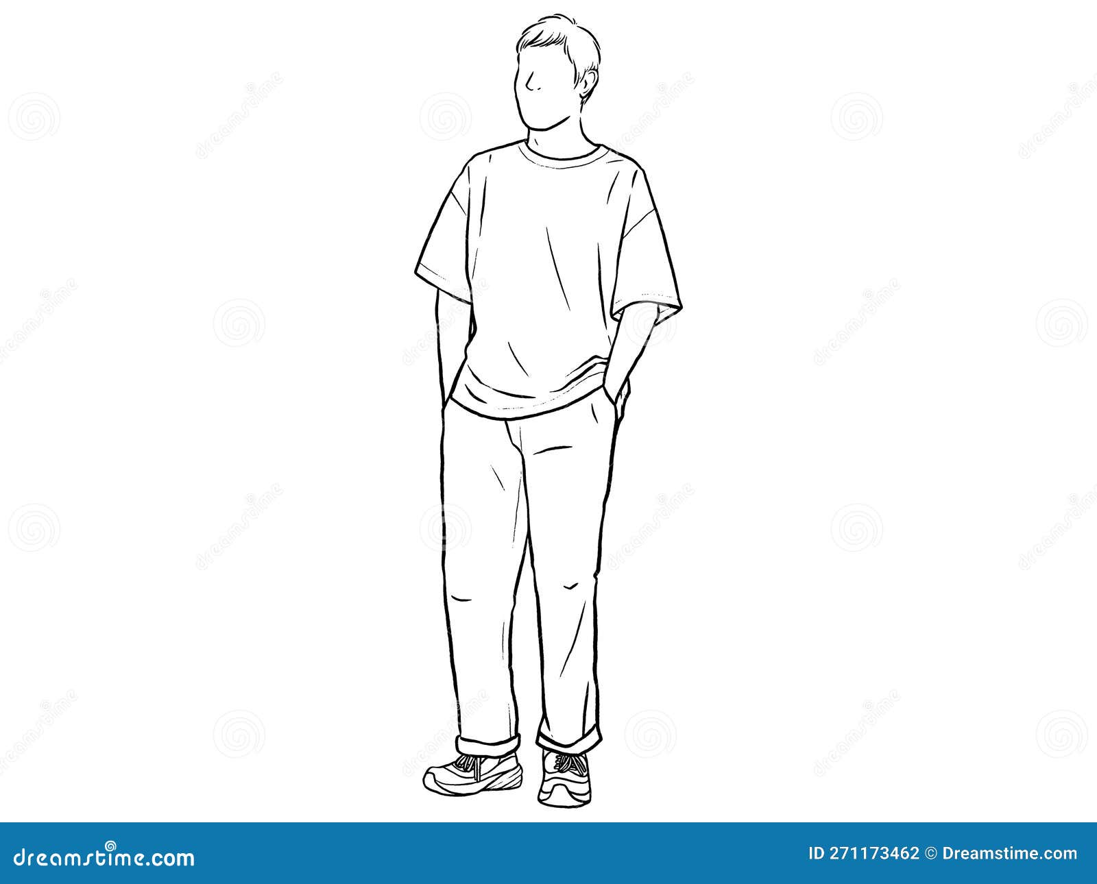 Man Standing with His Hands in His Pants Pocket Line Vector Drawing ...