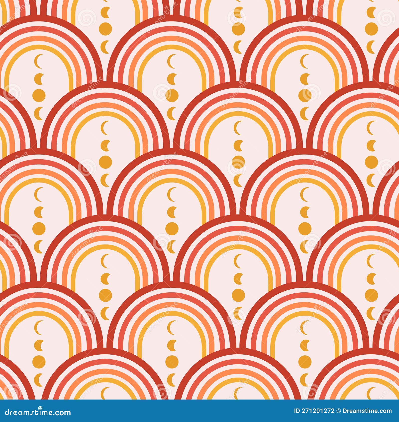 Abstract Art Deco Rainbows in Red, Orange and Yellow Seamless Pattern ...