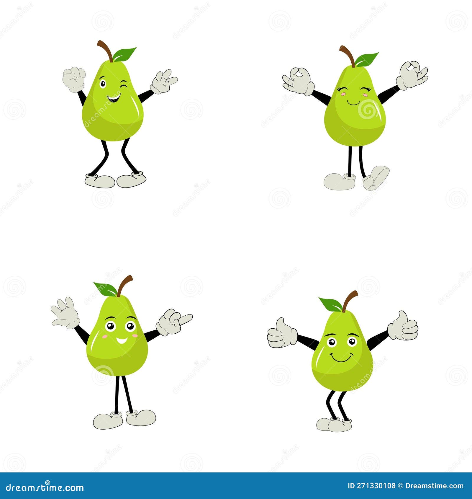 Pear Fruit Cartoon. Cute Vector Set of Pear Fruit Character in ...
