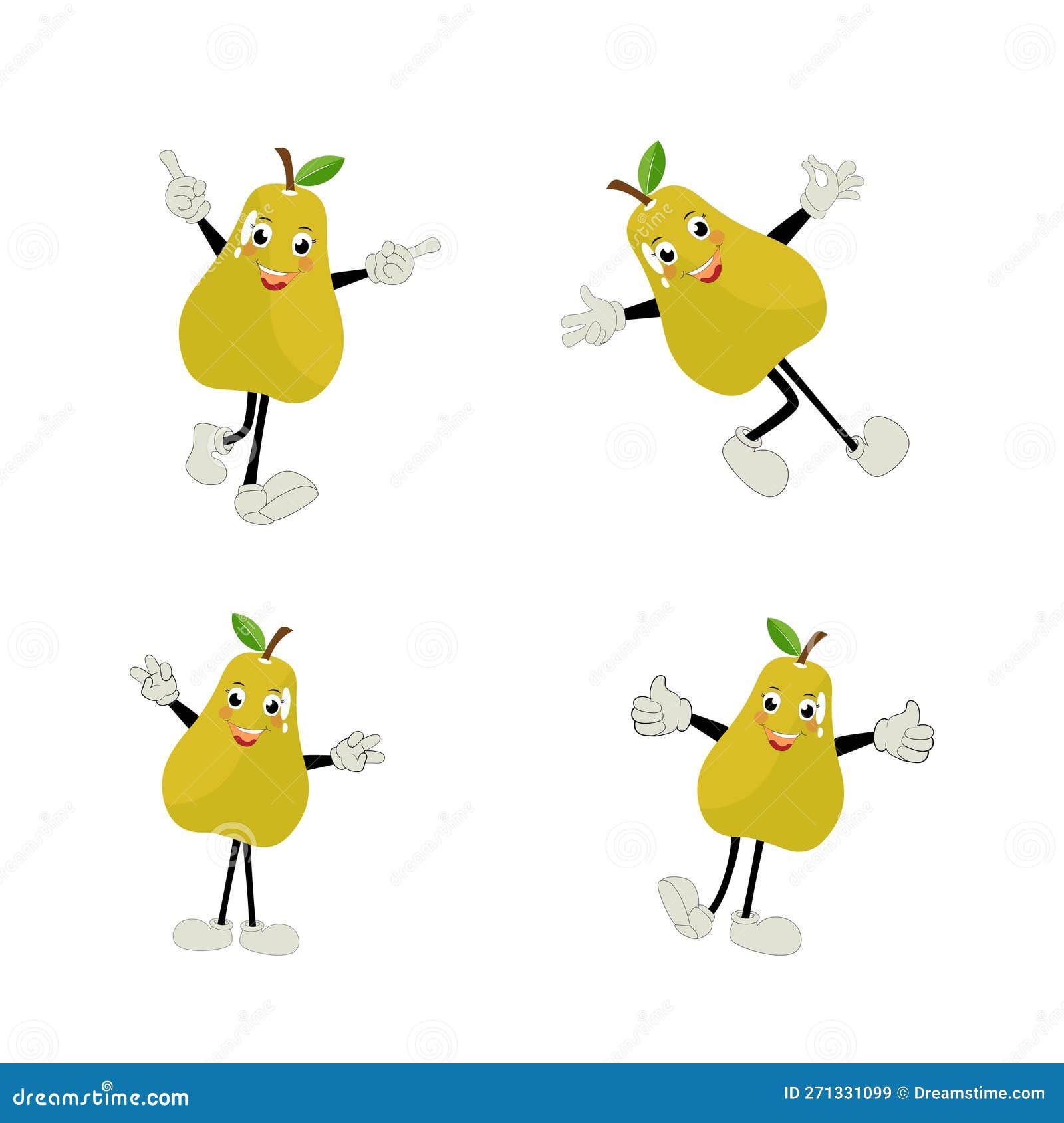 Pear Fruit Cartoon. Cute Vector Set of Pear Fruit Character in ...