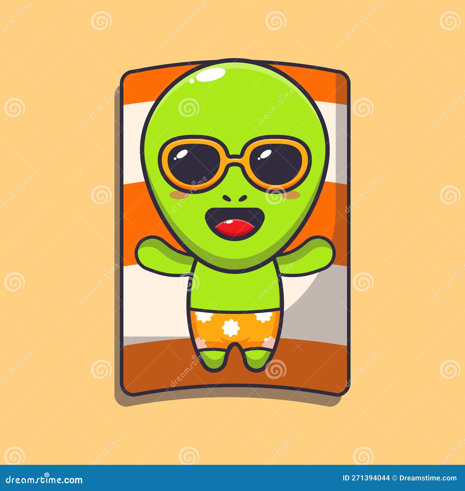 Cute Alien with Sunglasses Sleep on Beach Cartoon Vector Illustration ...