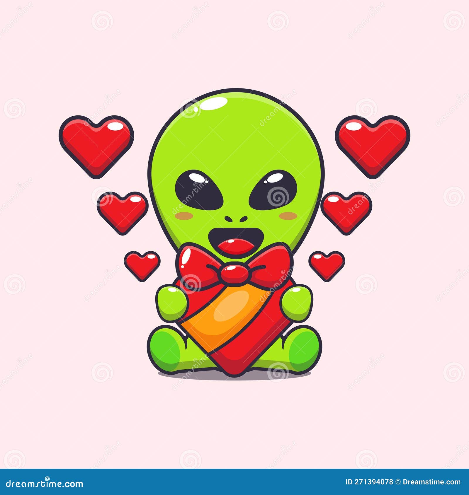 Cute Alien Happy with Love Gift in Valentine S Day. Stock Vector ...