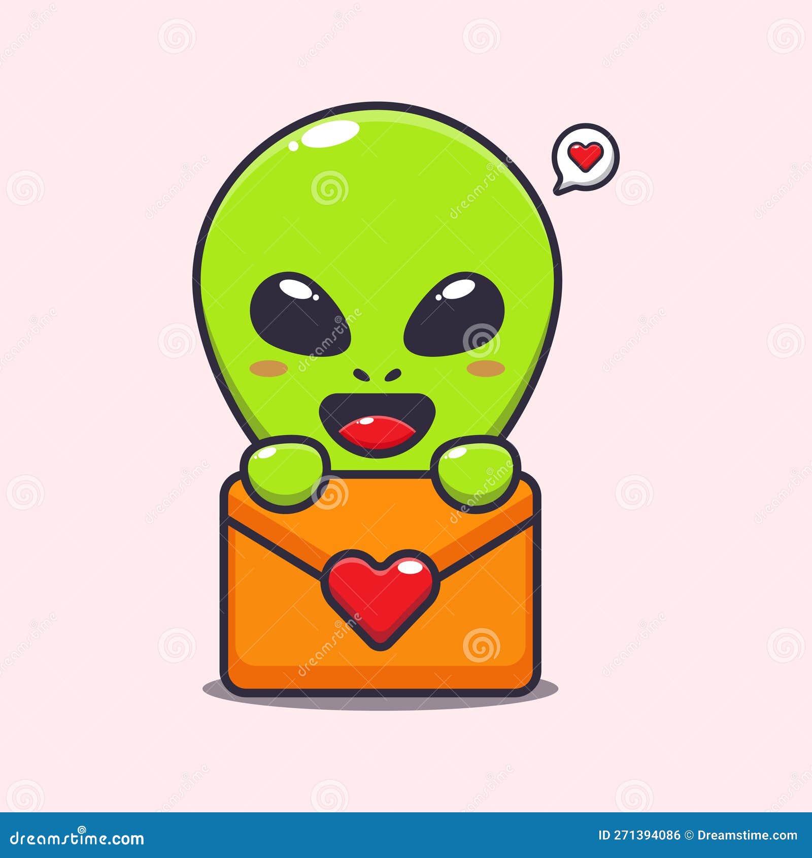 Cute Alien with Love Message Cartoon Vector Illustration. Stock Vector ...