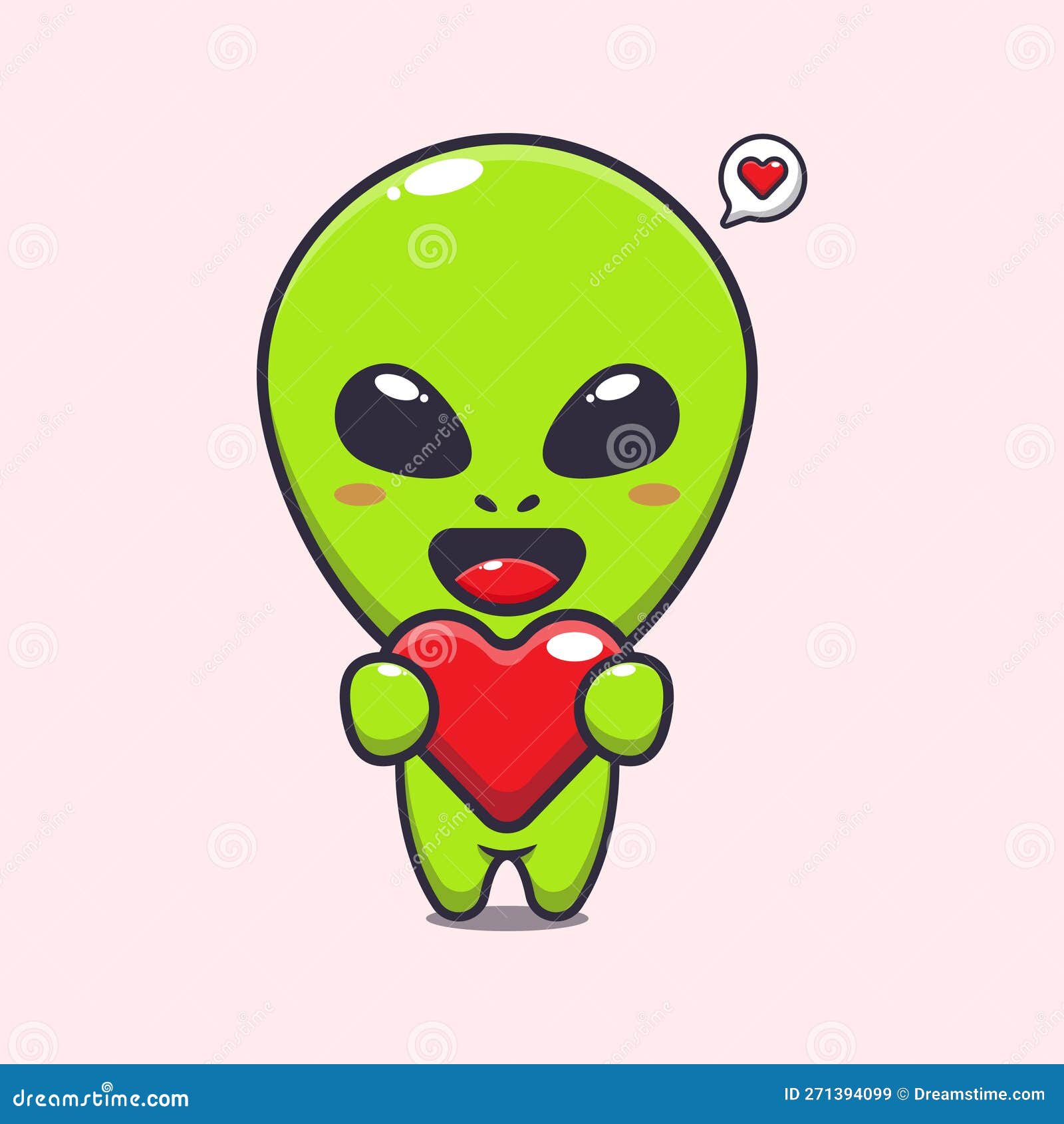 Cute Alien Holding Love Heart Cartoon Vector Illustration. Stock Vector ...