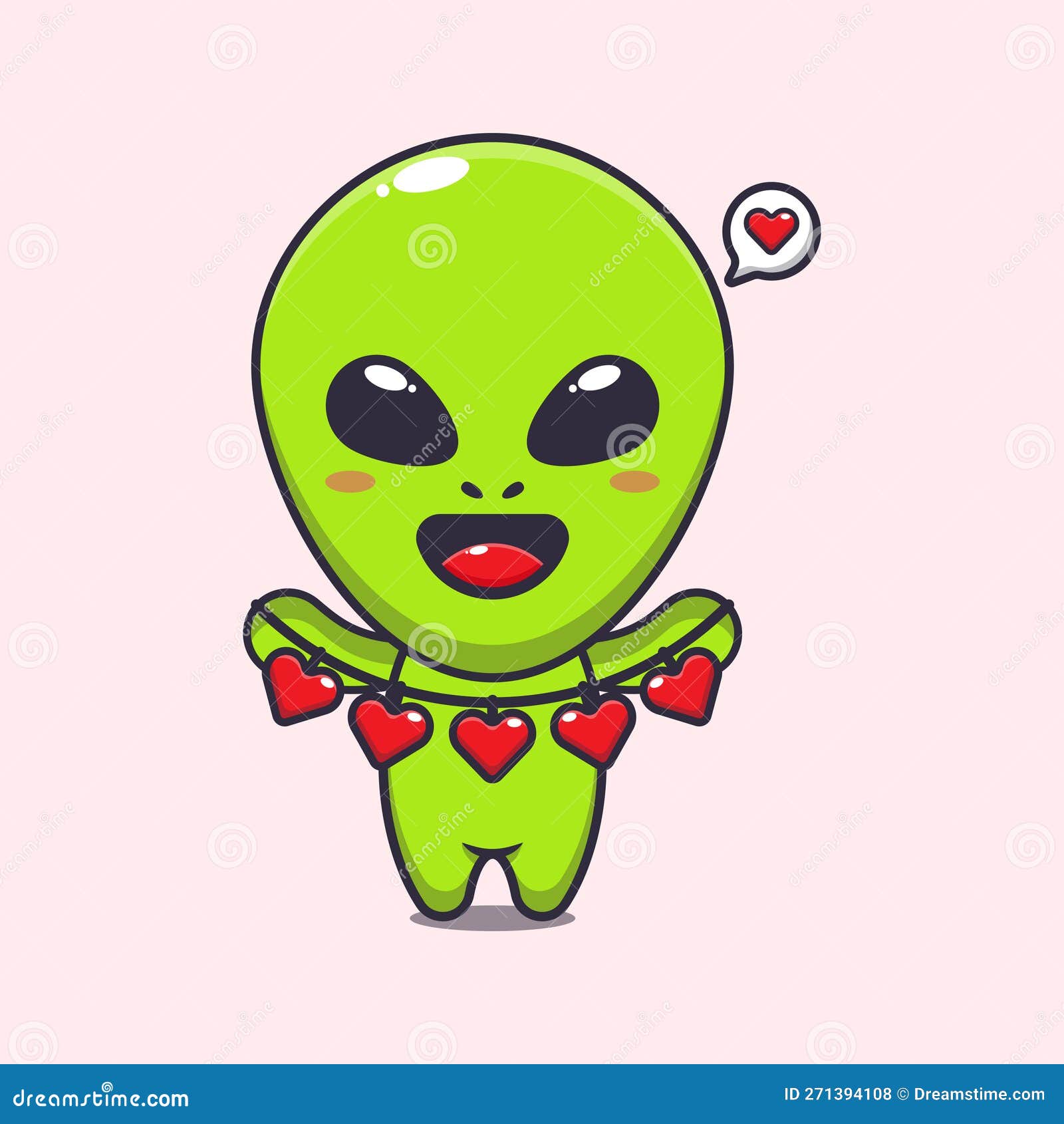 Cute Alien Holding Love Decoration Cartoon Vector Illustration. Stock ...