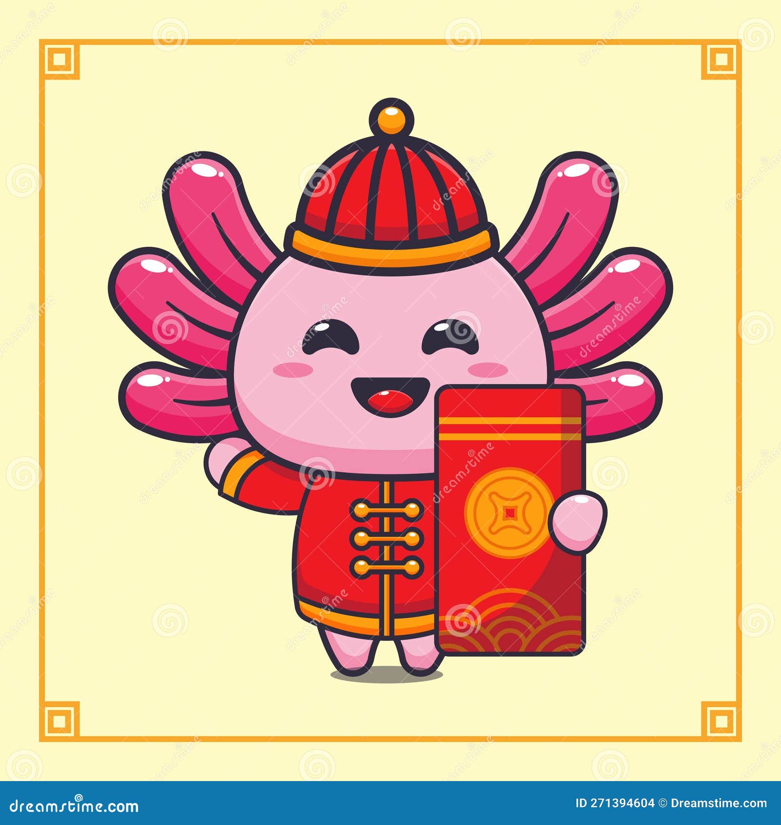 Cute Axolotl with Big Red Envelope in Chinese New Year. Stock Vector ...