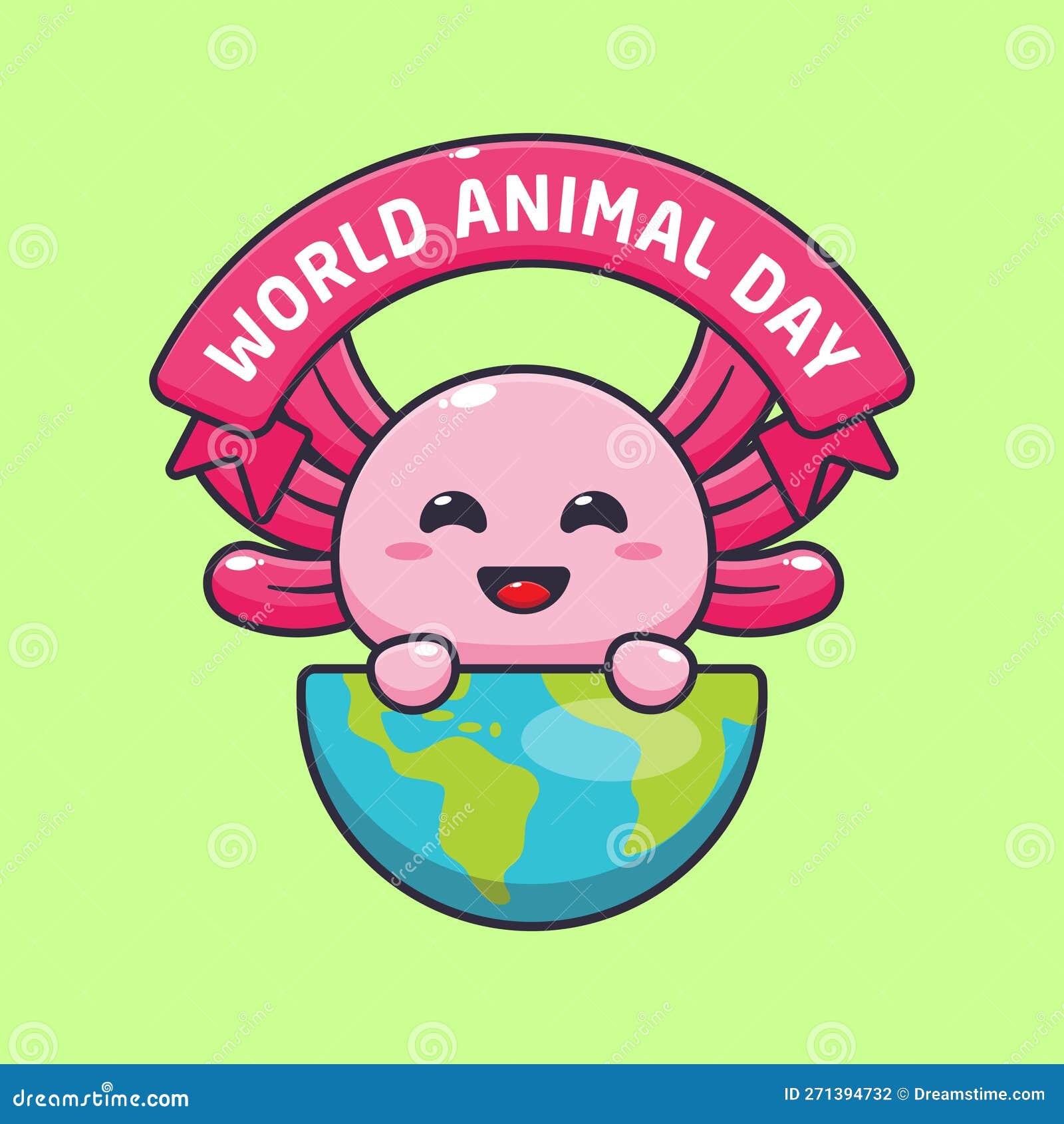 Cute Axolotl Cartoon Vector Illustration in World Animal Day. Stock ...