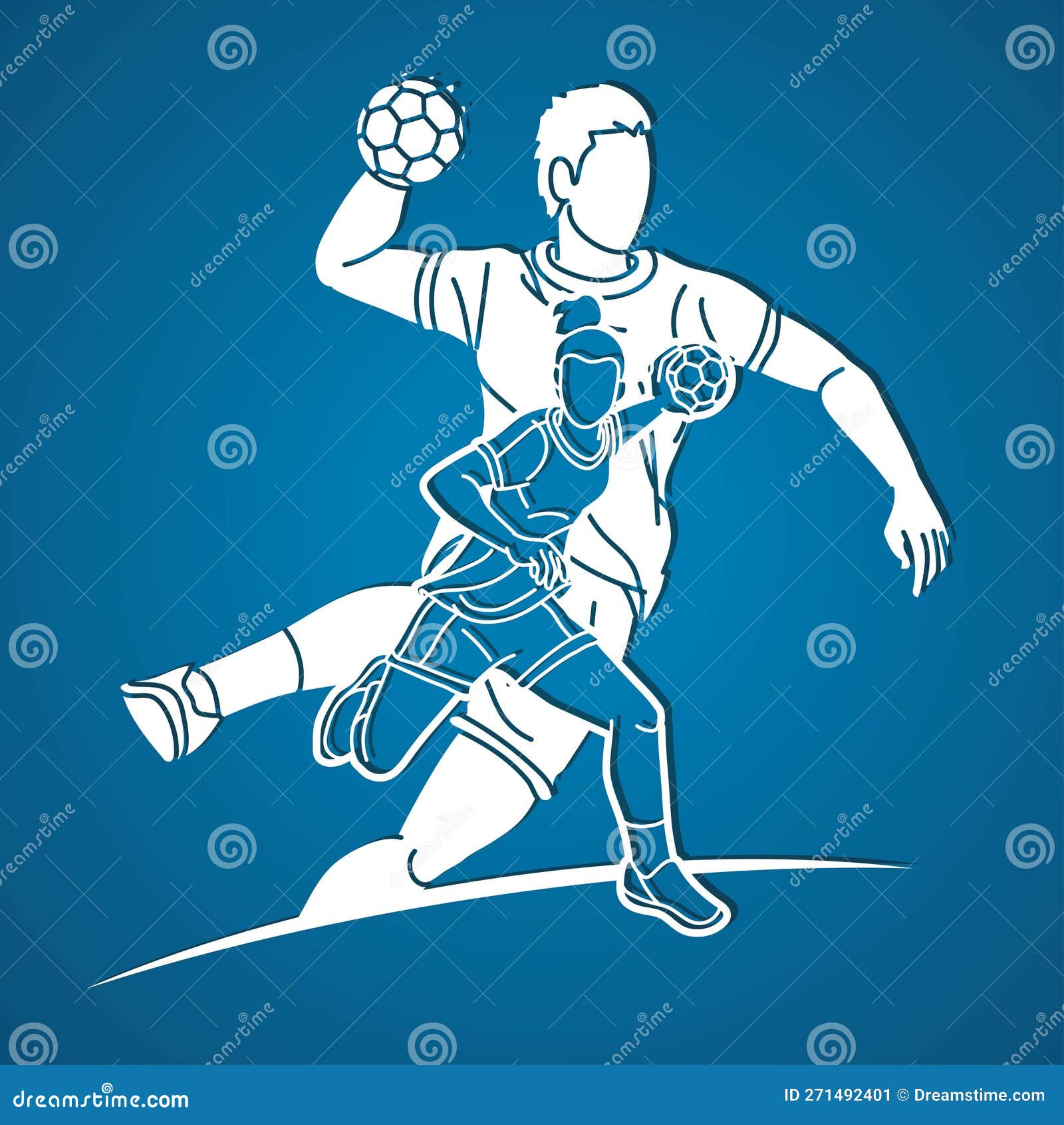 Handball Sport Team Male and Female Players Mix Action Cartoon Graphic ...