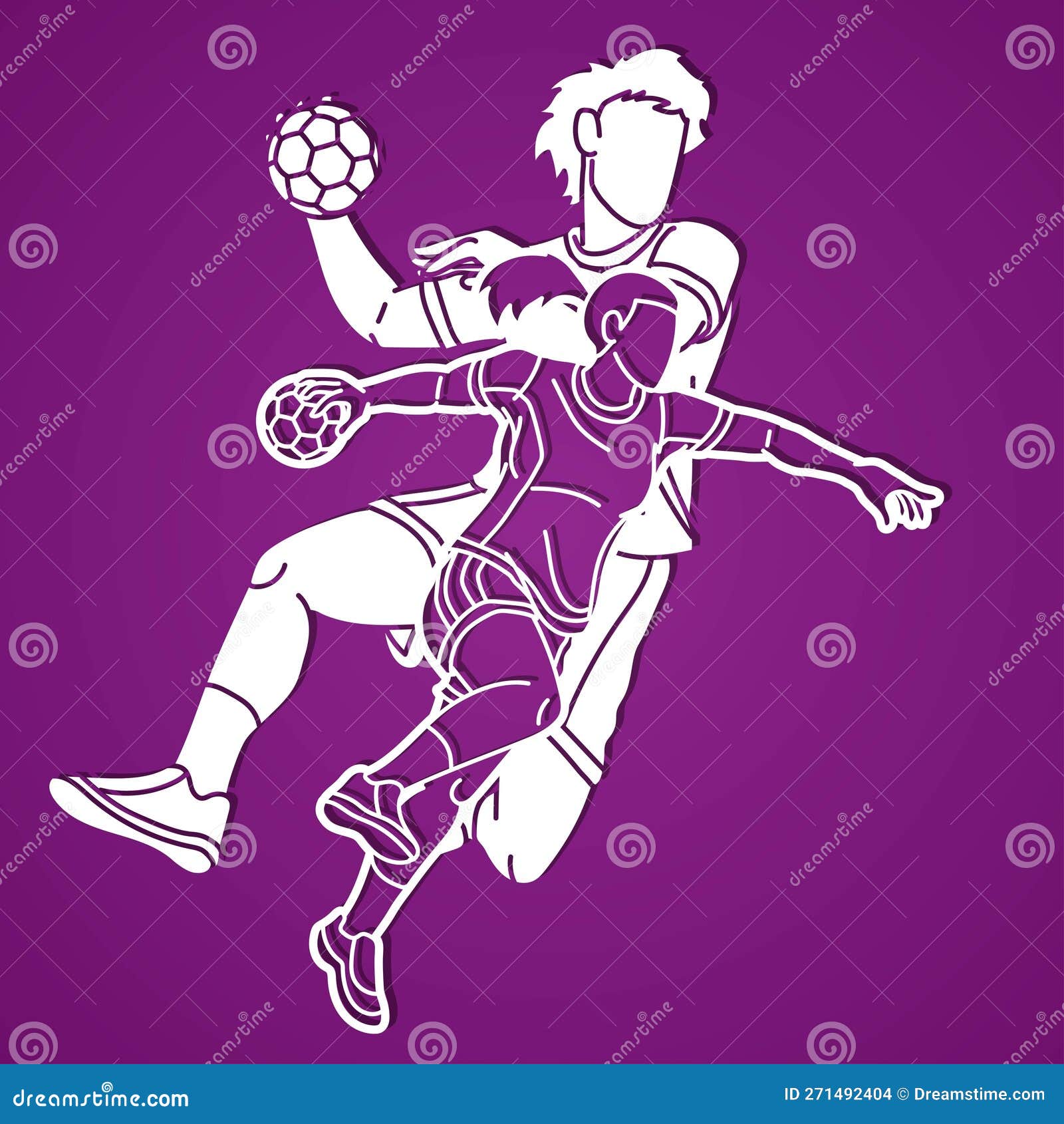 Handball Sport Team Male and Female Players Mix Action Cartoon Graphic ...