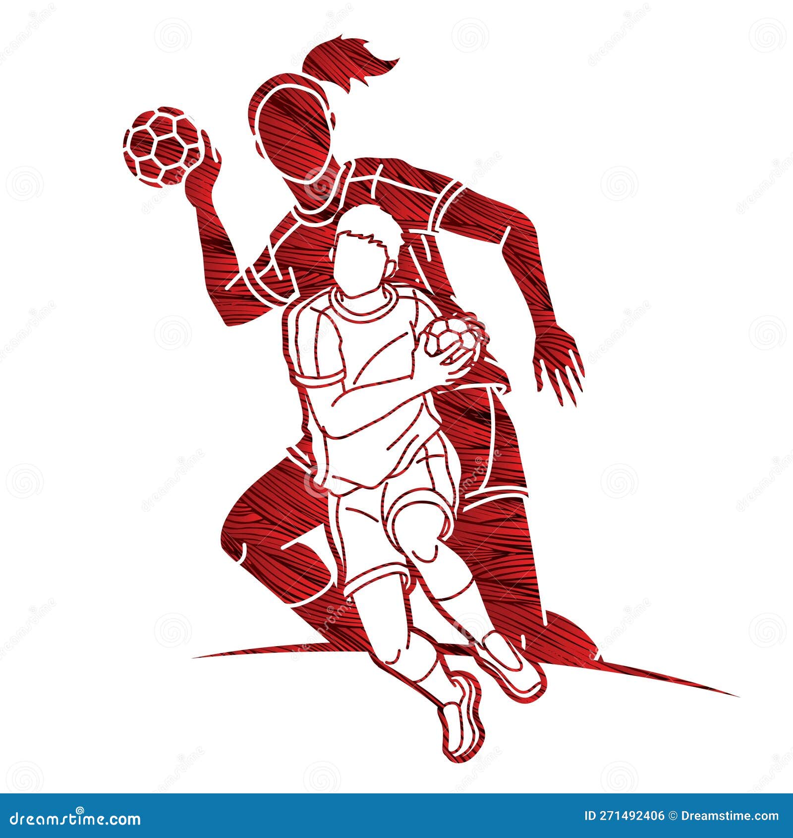 Handball Sport Team Male and Female Players Mix Action Cartoon Graphic ...