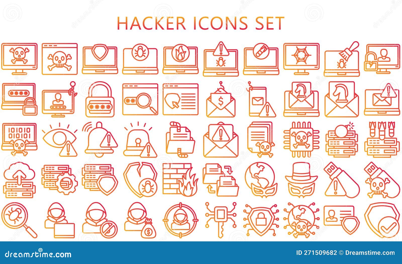 Hacker Gradient Outline Icons Set Stock Photo - Illustration of icons ...