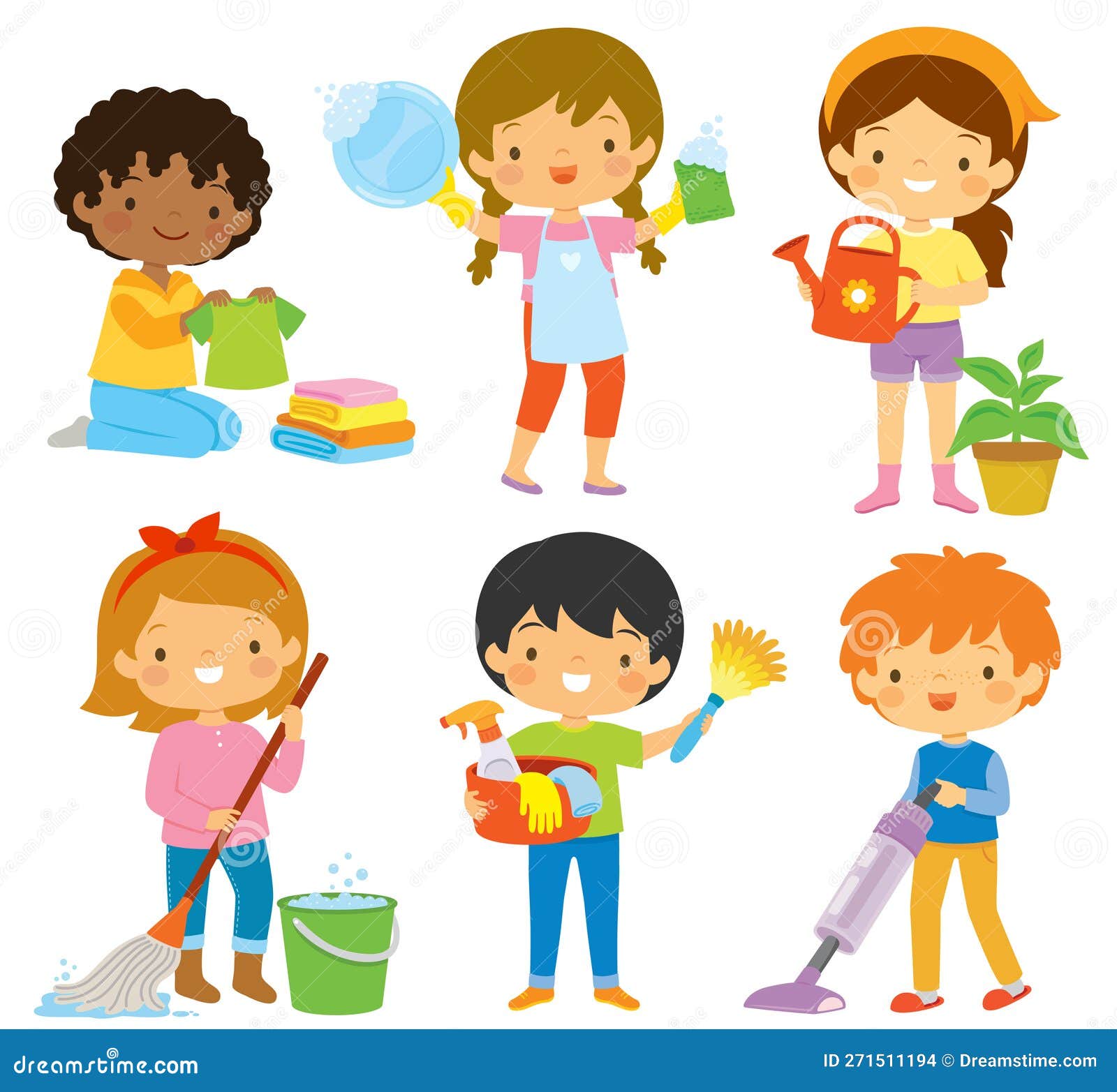 Collection of Kids Doing Various Housework Stock Vector - Illustration ...