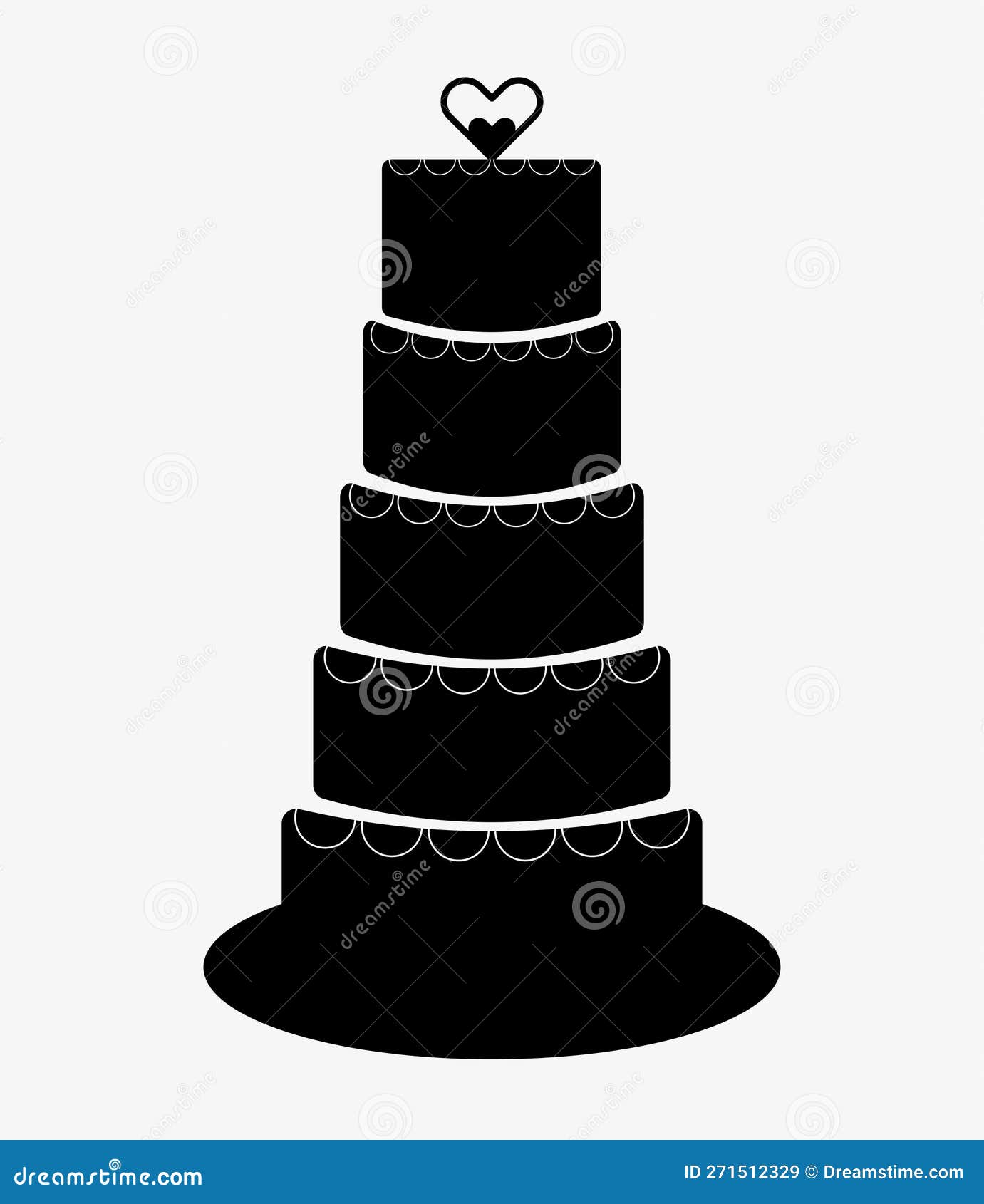 Wedding Cake Icon, Five Tier Wedding Cake Silhouette. Cartoon Vector ...
