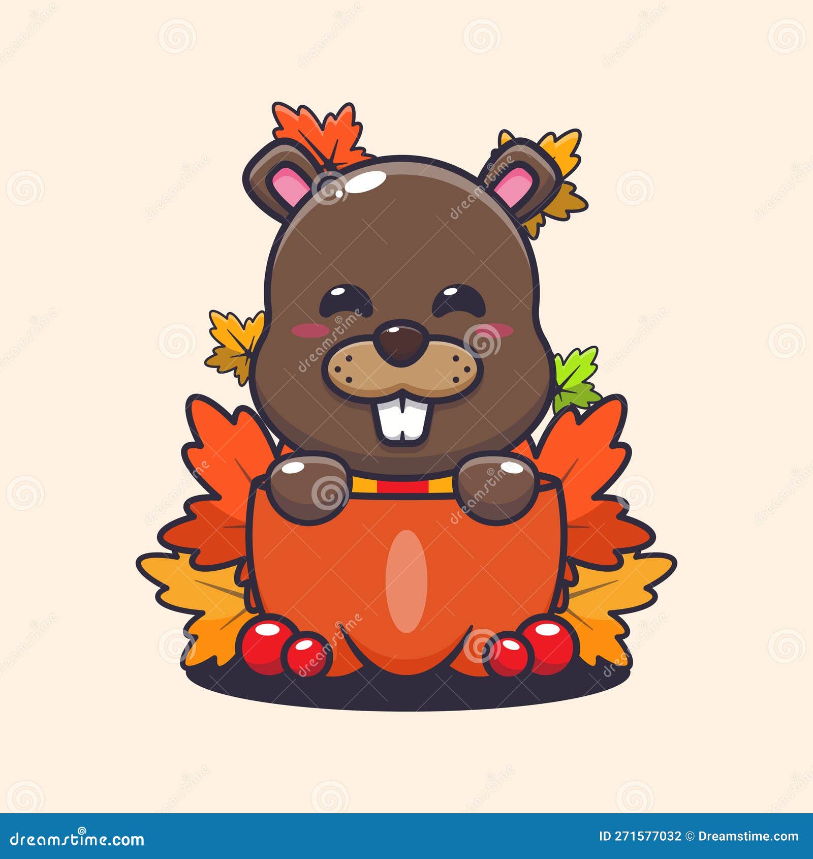 Cute Beaver in a Pumpkin at Autumn Season. Stock Vector - Illustration ...