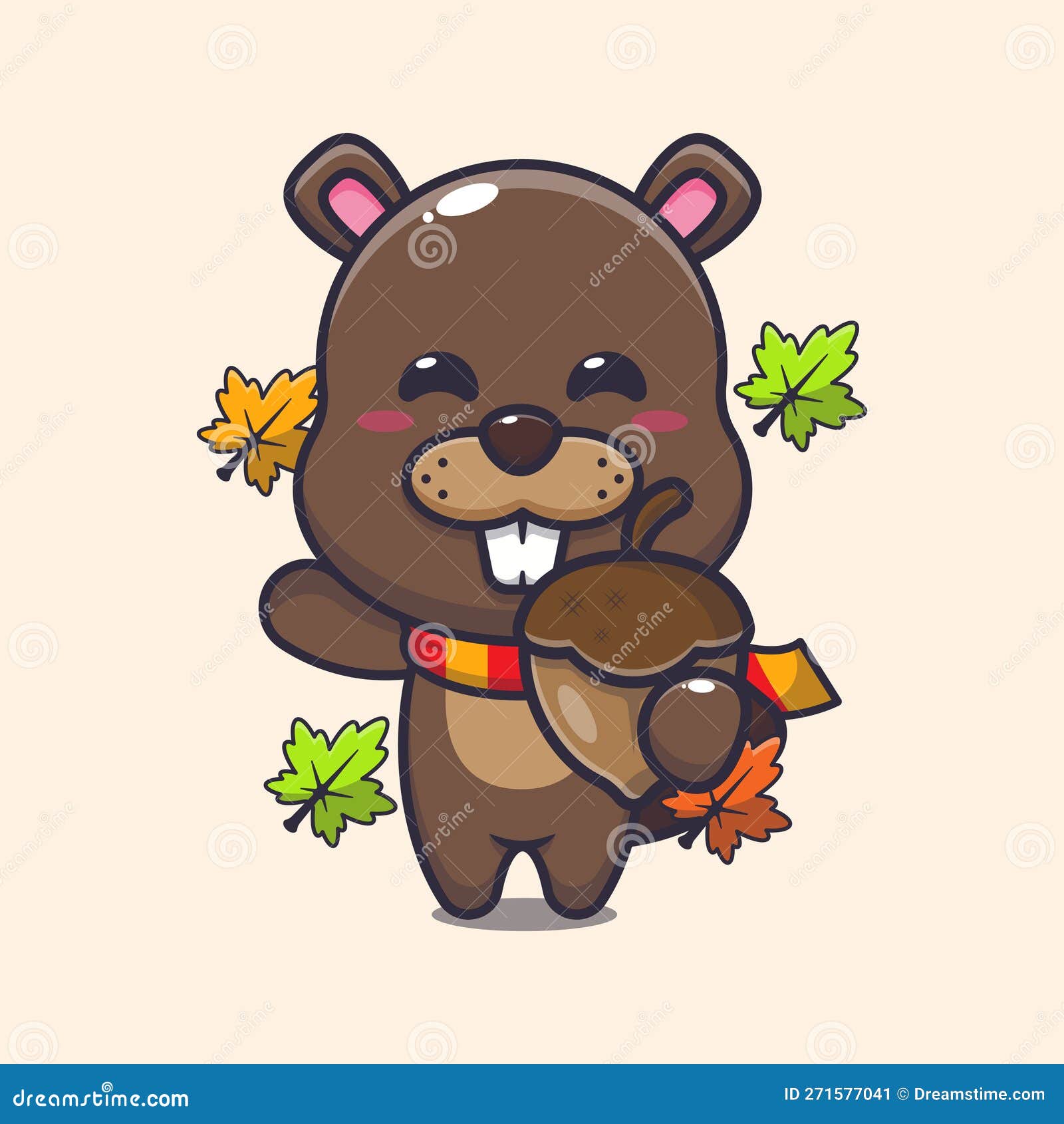 Cute Beaver with Acorns at Autumn Season. Stock Vector - Illustration ...