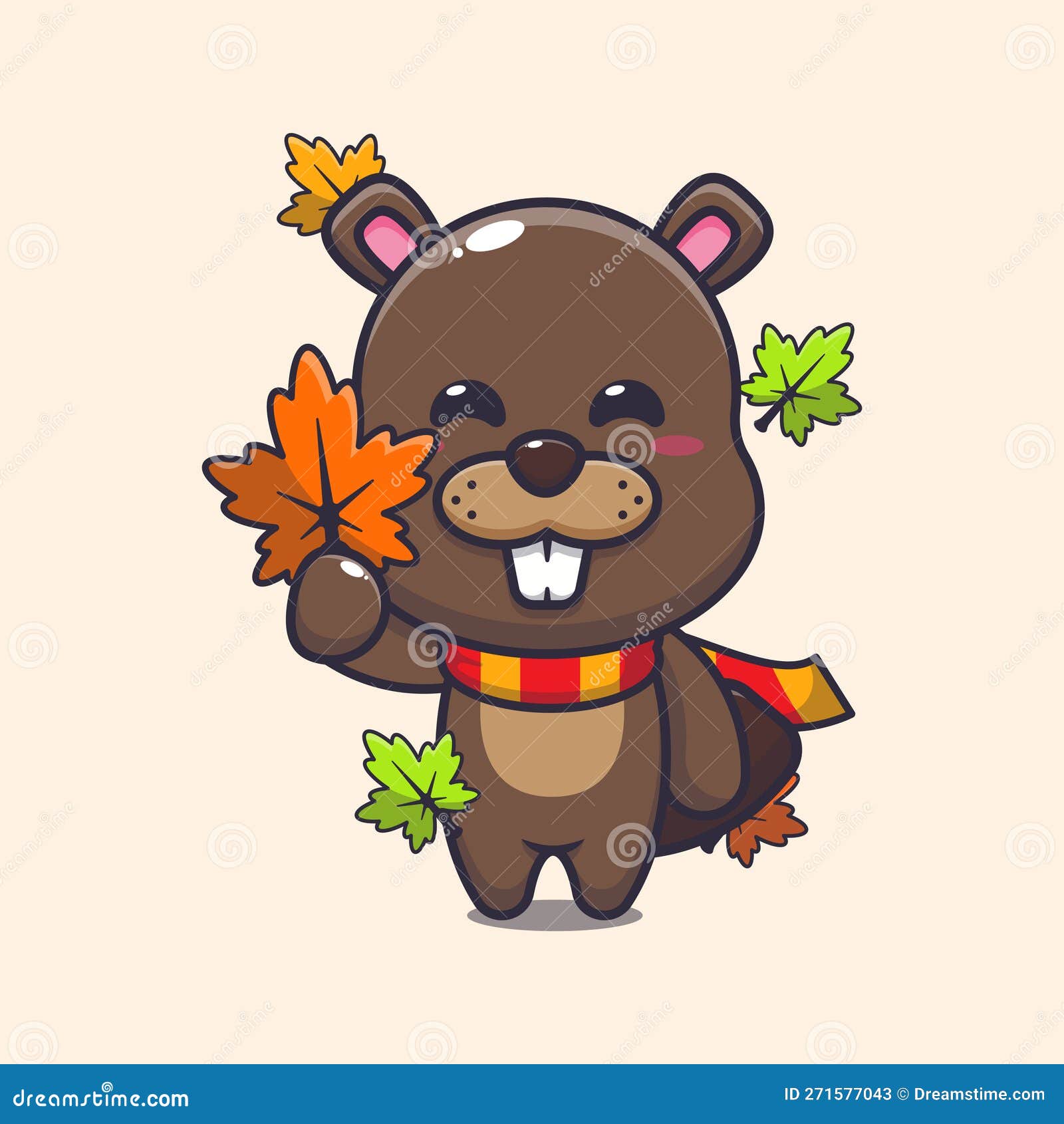 Cute Beaver Holding Autumn Leaf. Stock Vector - Illustration of ...