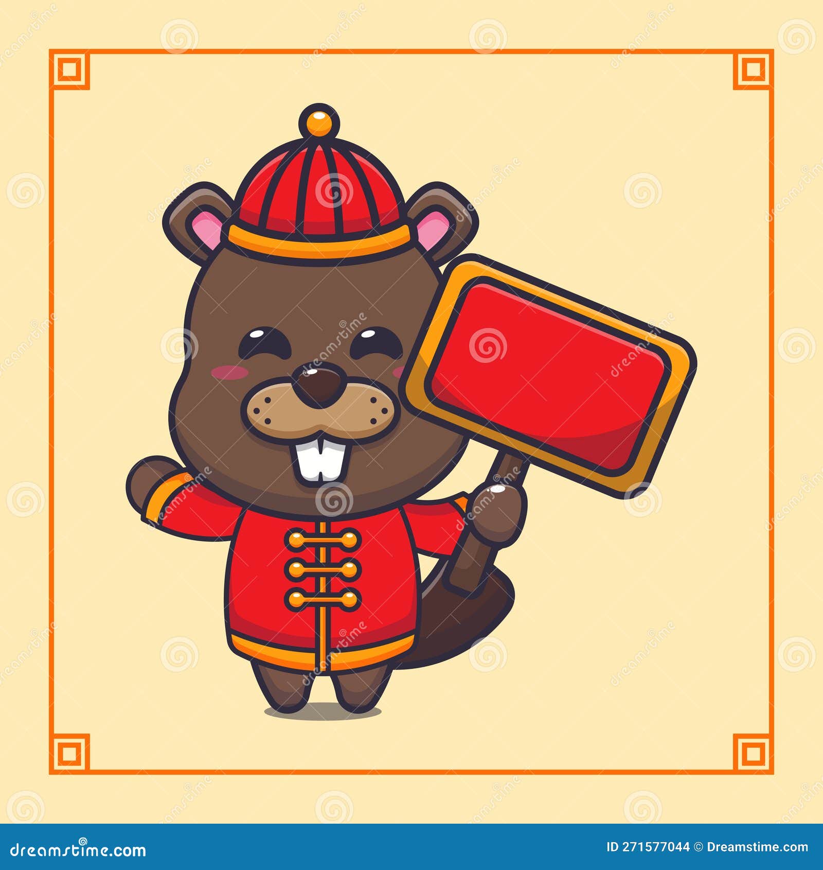 Cute Beaver with Sign Boards in Chinese New Year. Stock Vector ...