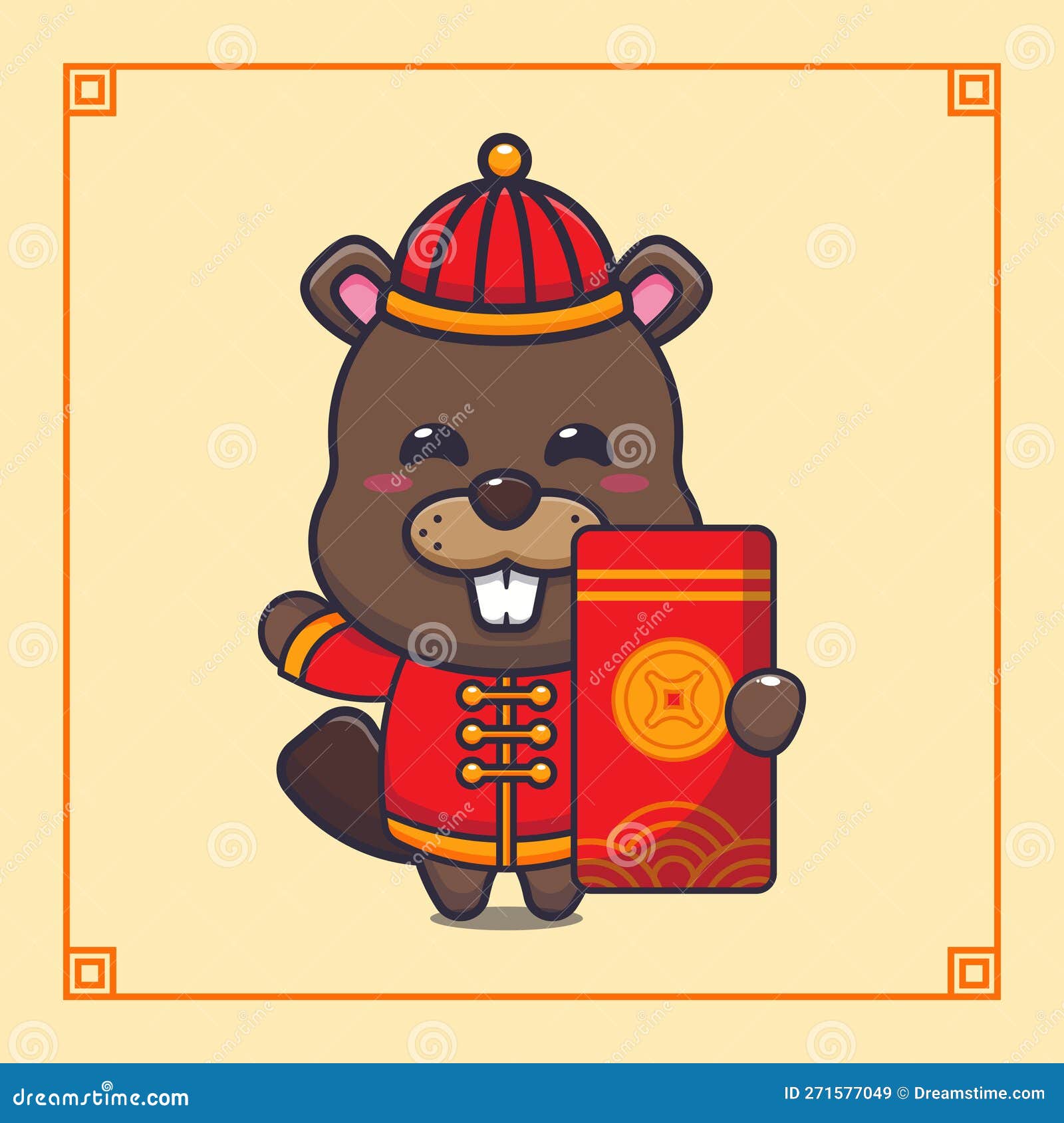 Cute Beaver with Big Red Envelope in Chinese New Year. Stock Vector ...