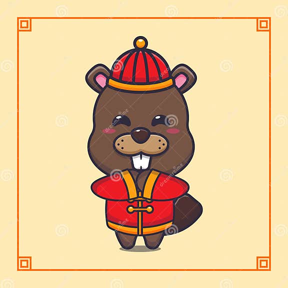Cute Beaver with Red Chinese Costum in Chinese New Year. Stock Vector ...