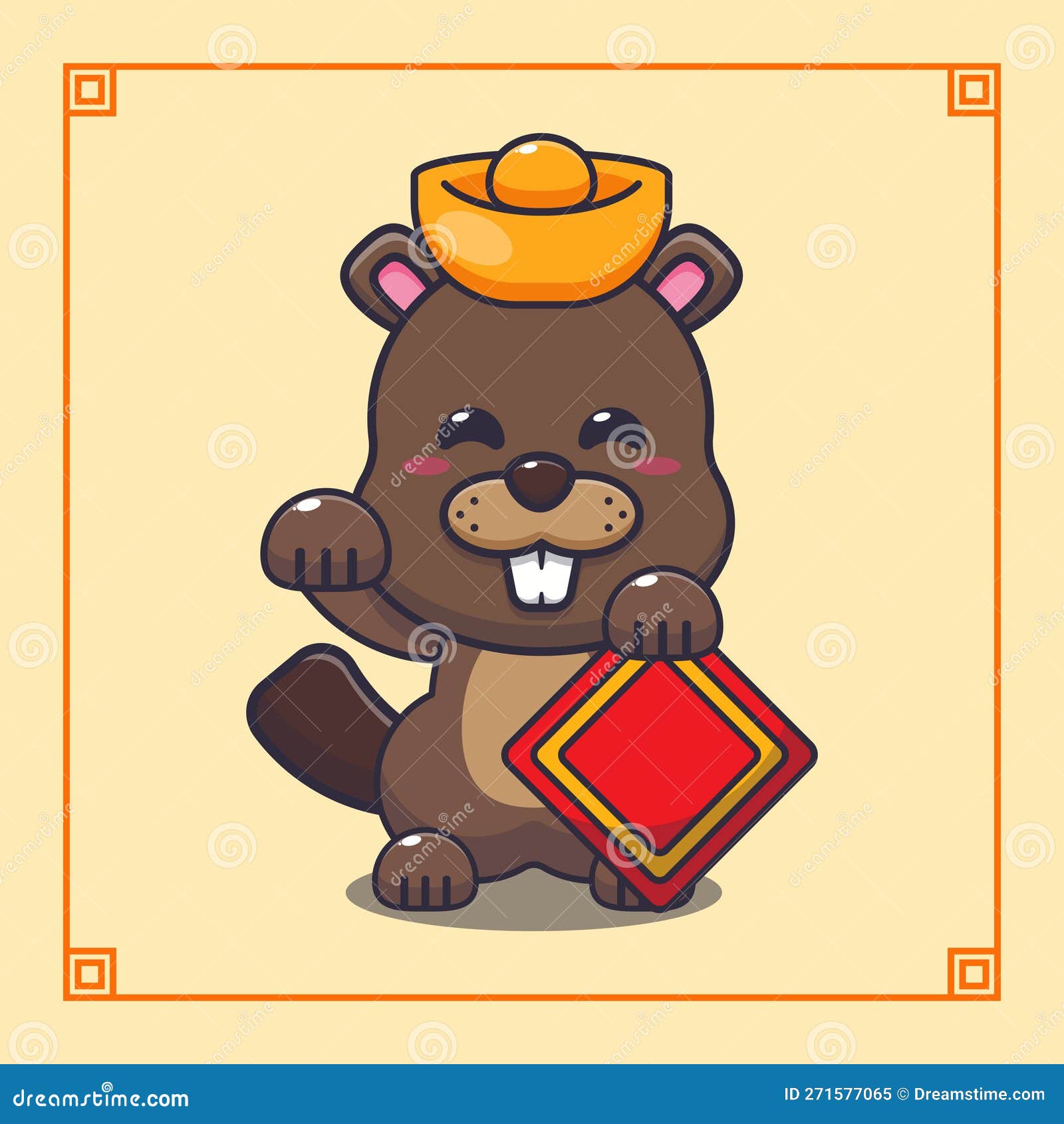 Cute Lucky Beaver in Chinese New Year Cartoon Vector Illustration ...
