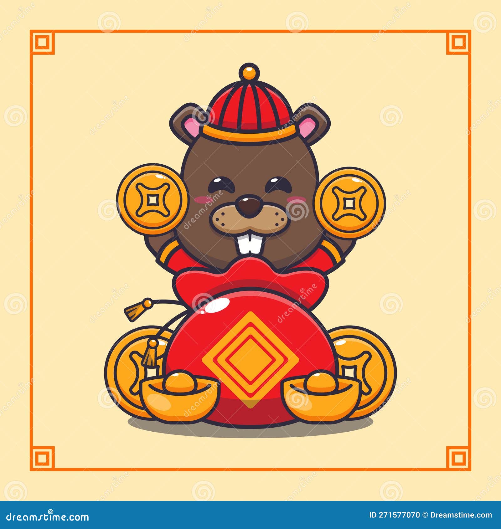 Cute Happy Beaver in Chinese New Year Cartoon Vector Illustration ...
