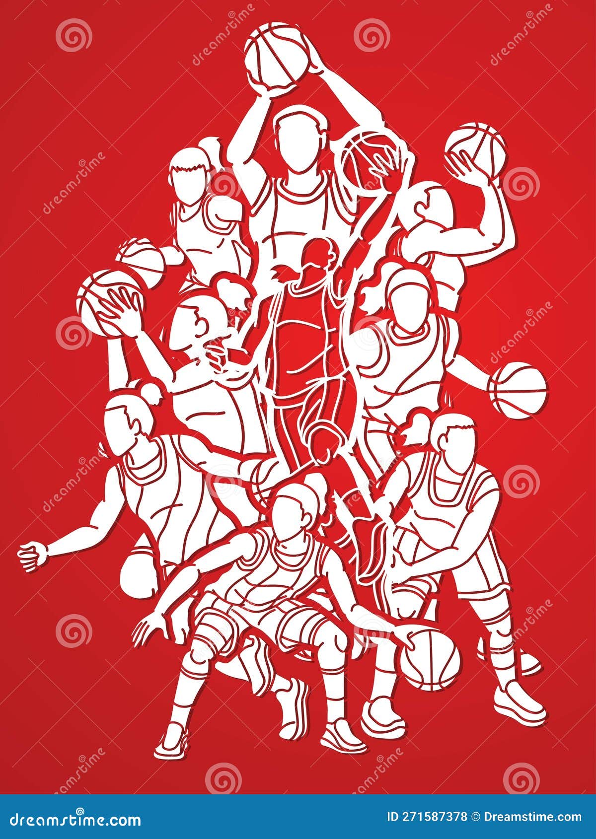 Group of Basketball Women Players Action Cartoon Sport Team Graphic ...