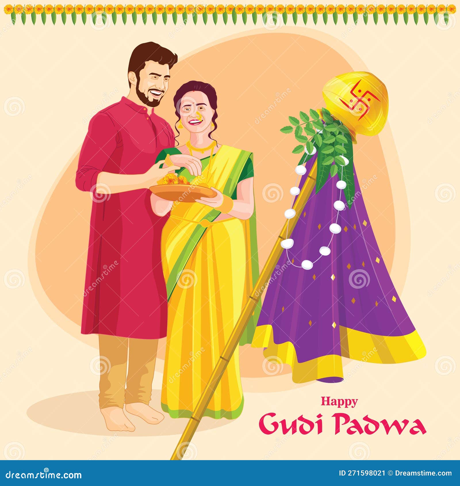 Illustration of Gudi Padwa Lunar New Year Celebration in Maharashtra ...