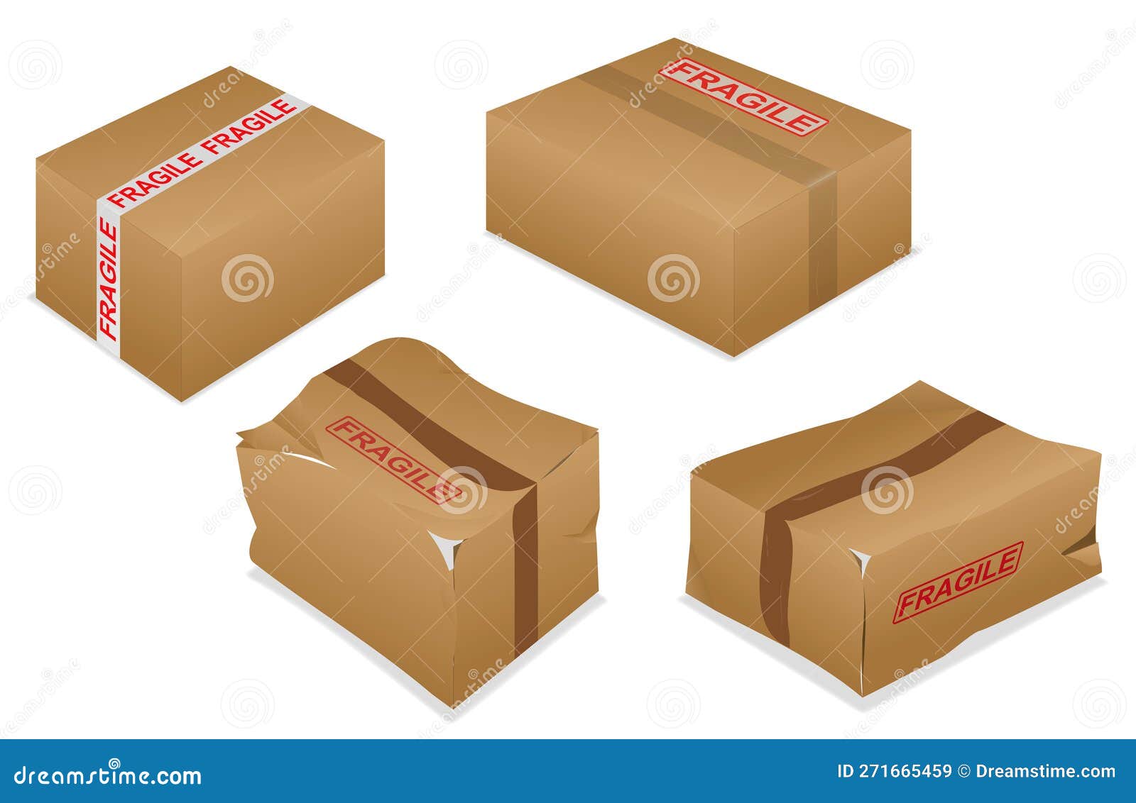 Damage Broken Box Package Isolated on White Background. Stock ...