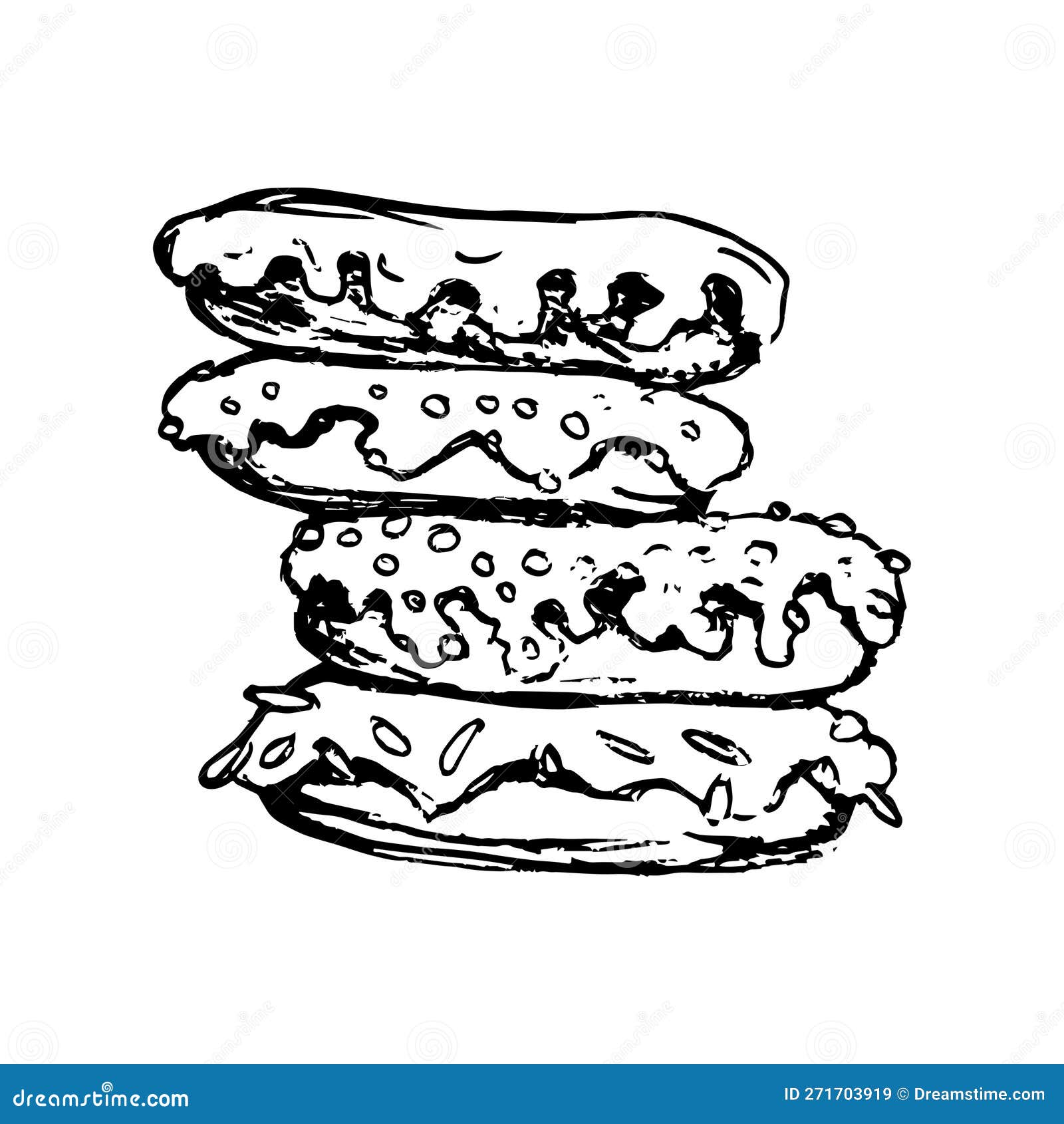 Donuts in a Stack. Drawing with Black Lines, Marker Stock Vector ...