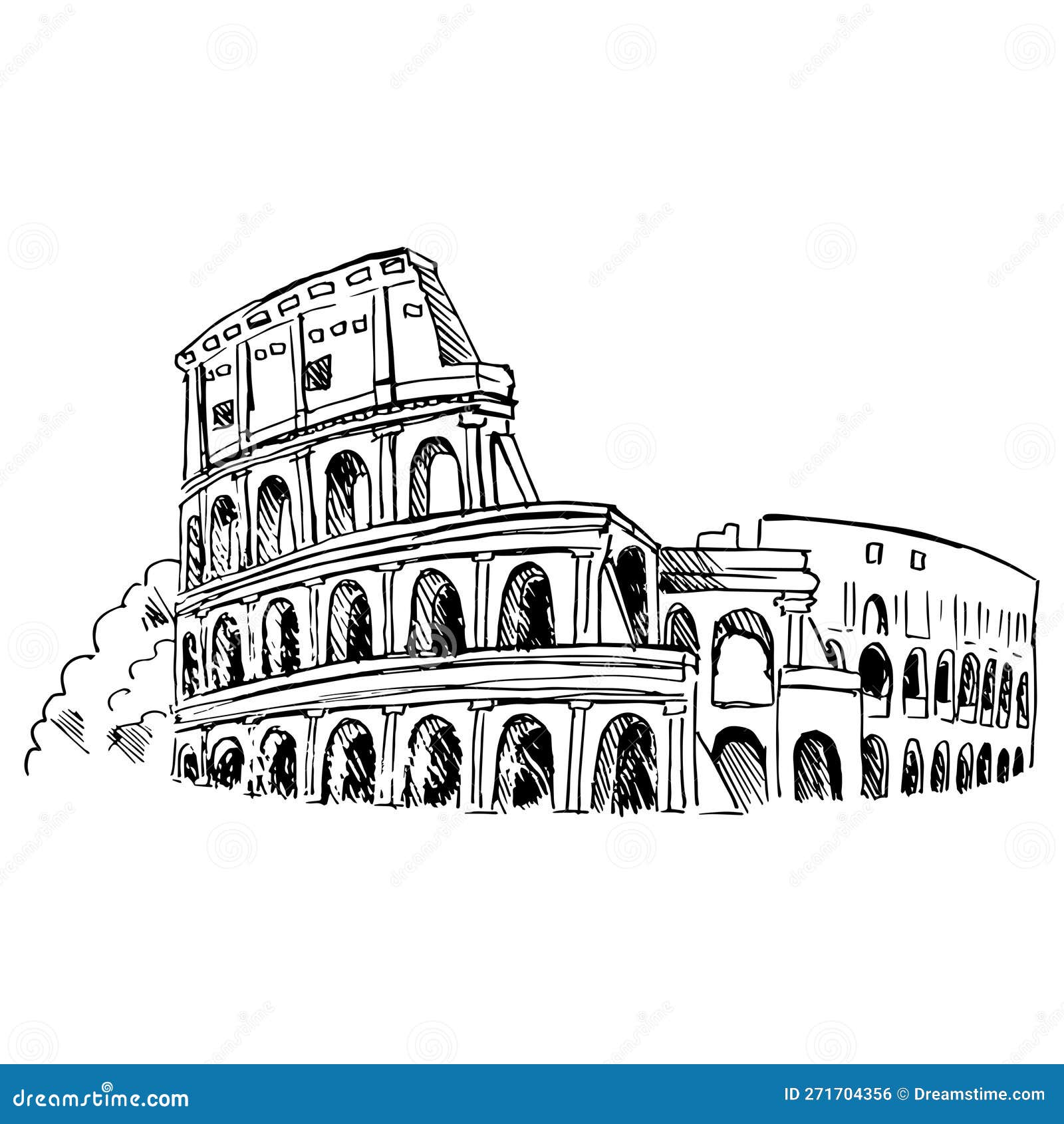 Roman Coliseum. Drawing with Black Lines, Marker, Line Art Stock Vector ...