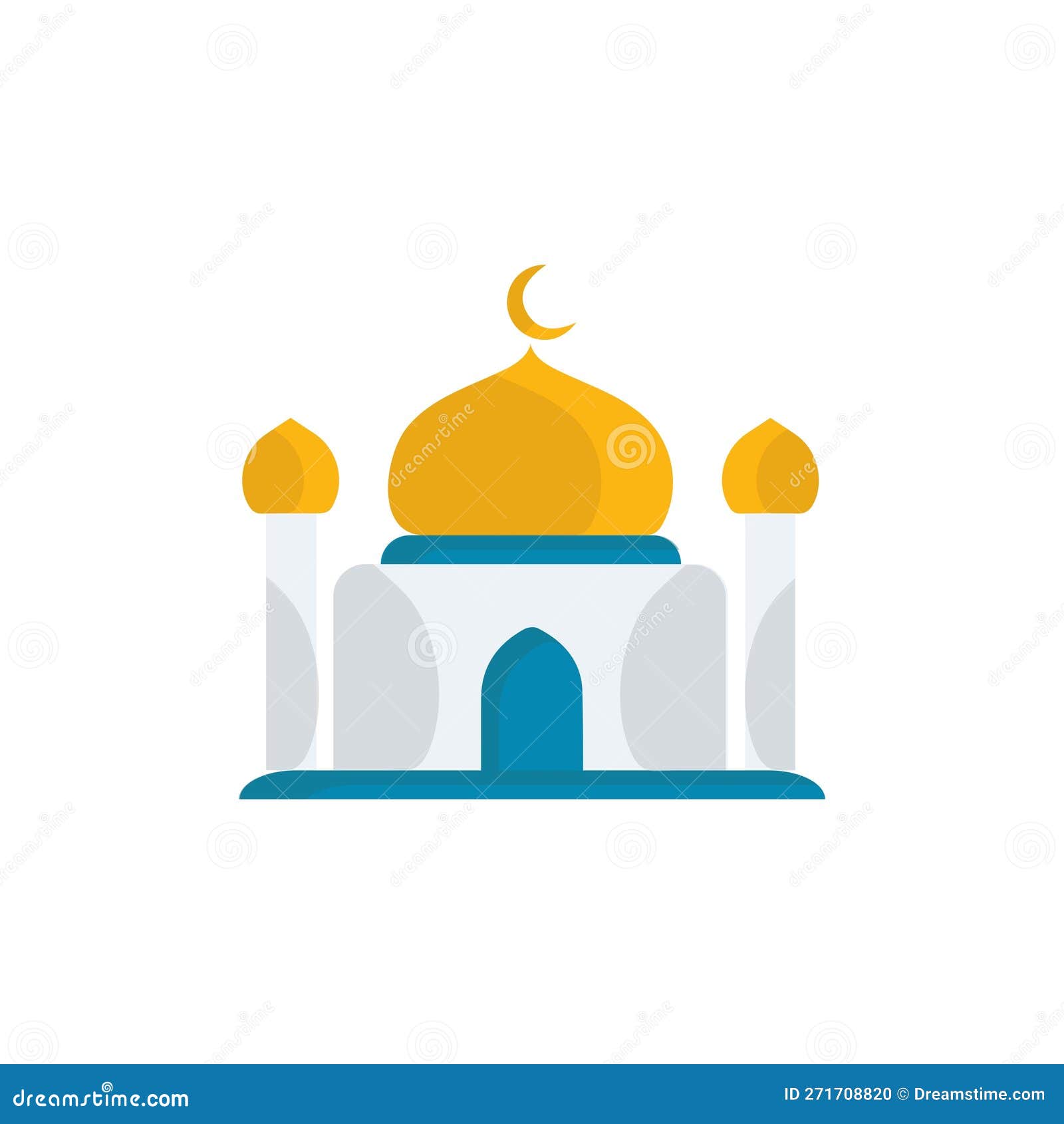 Muslim Mosque Isolated Flat Facade on White Background. Flat with ...