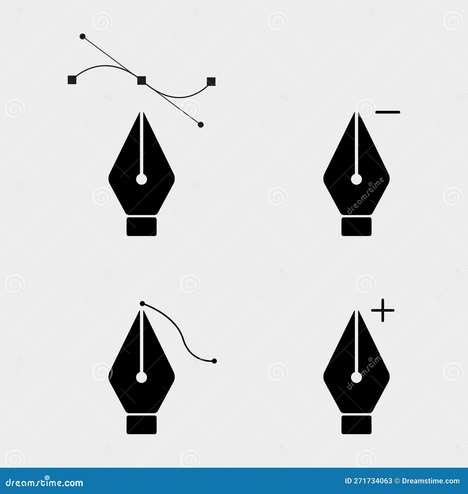 Set of Pen Tool Symbol, Isolated Fountain Pen Icon Stock Vector ...