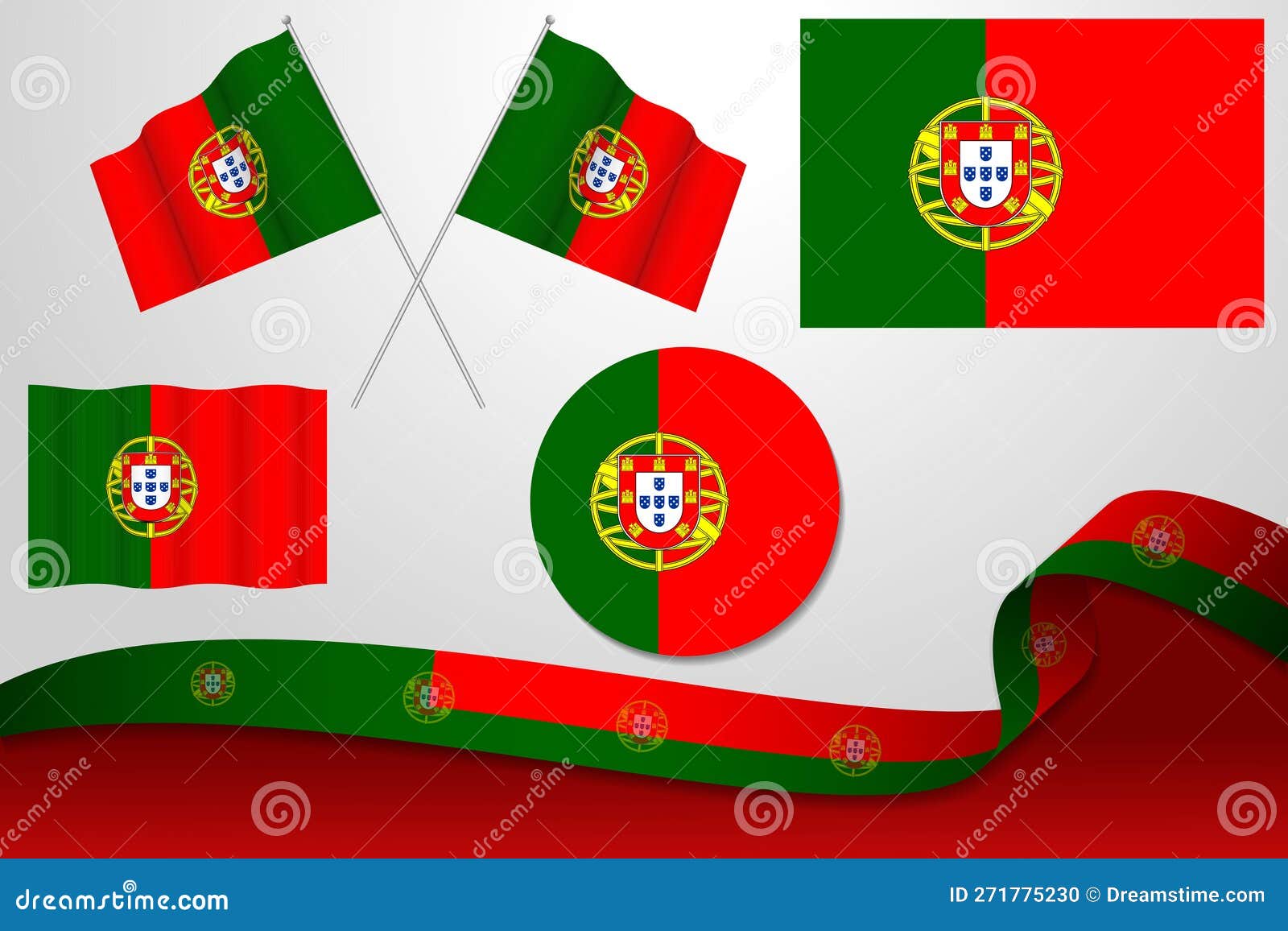 Set of Portugal Flags in Different Designs Stock Vector - Illustration ...