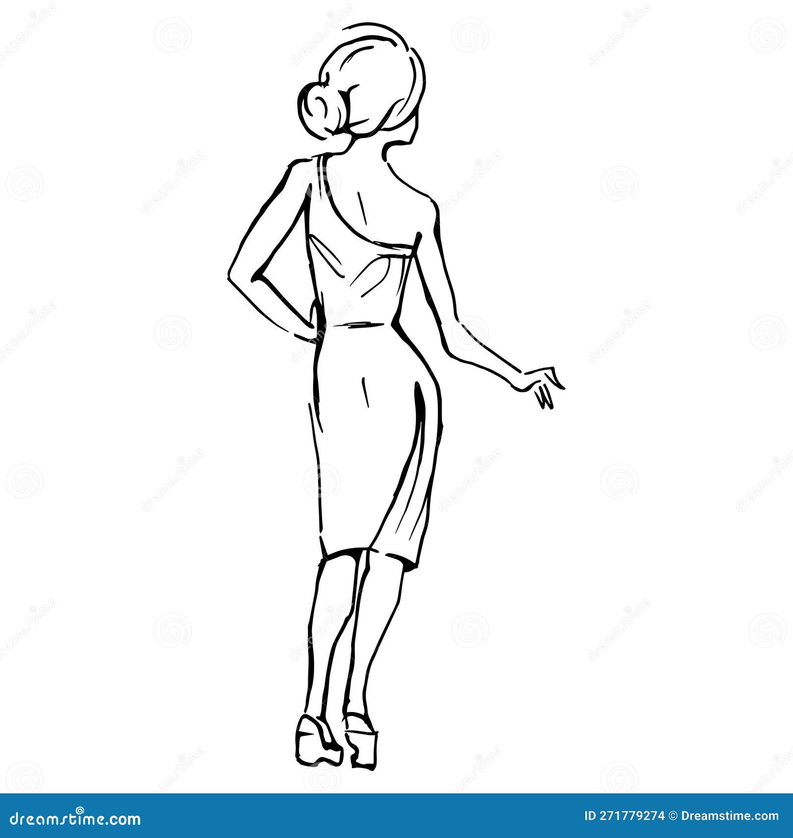 Silhouette of a Female Figure in an Evening Dress, Rear View. Stock ...