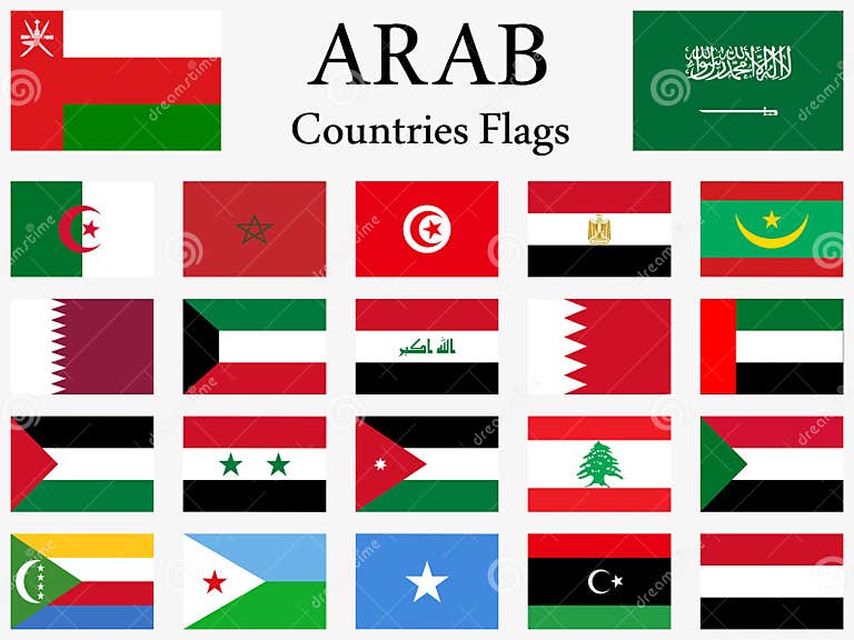 Set of the 22 Arab Countries Flags Stock Vector - Illustration of asia ...