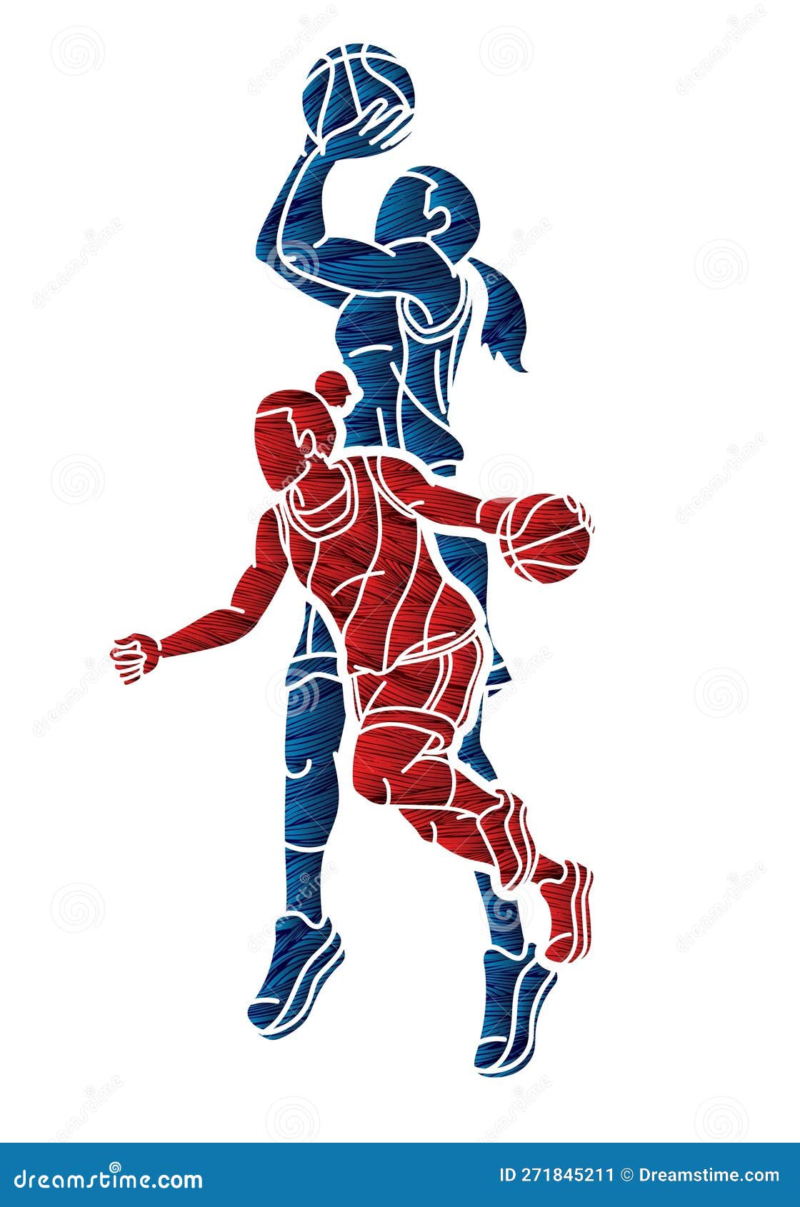 Basketball Team Women Players Action Cartoon Sport Team Graphic Vector ...