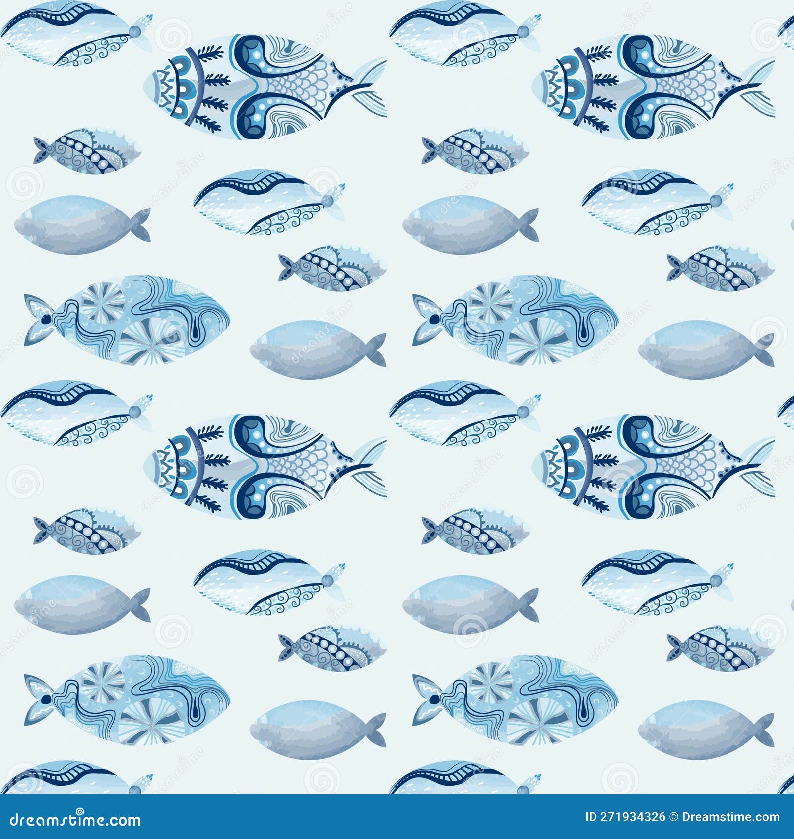 Abstract Sea Ocean Fish Seamless Pattern Fabric Wallpaper Background ...