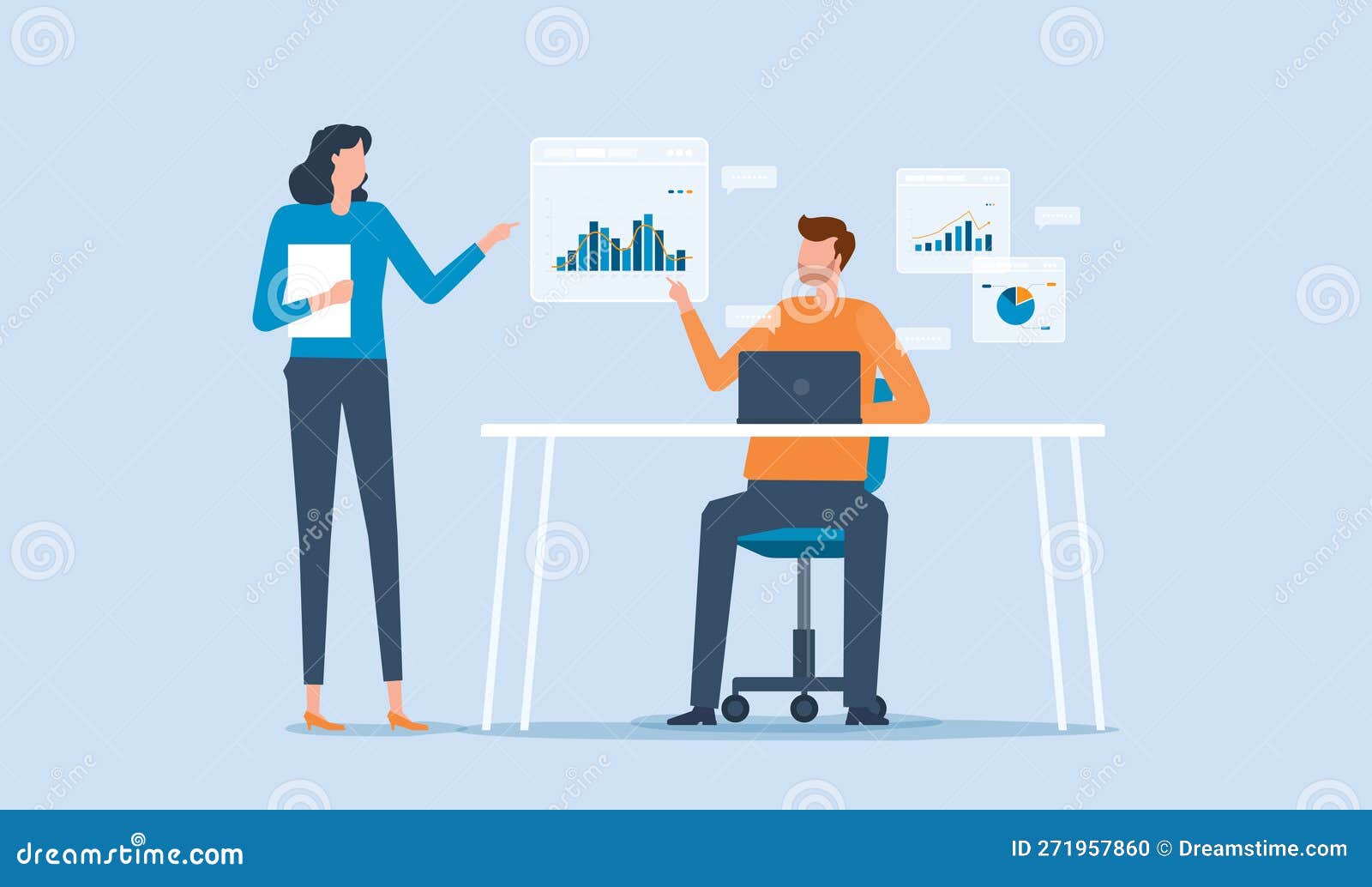 Flat Vector Business People Team Meeting for Analytics and Monitoring ...