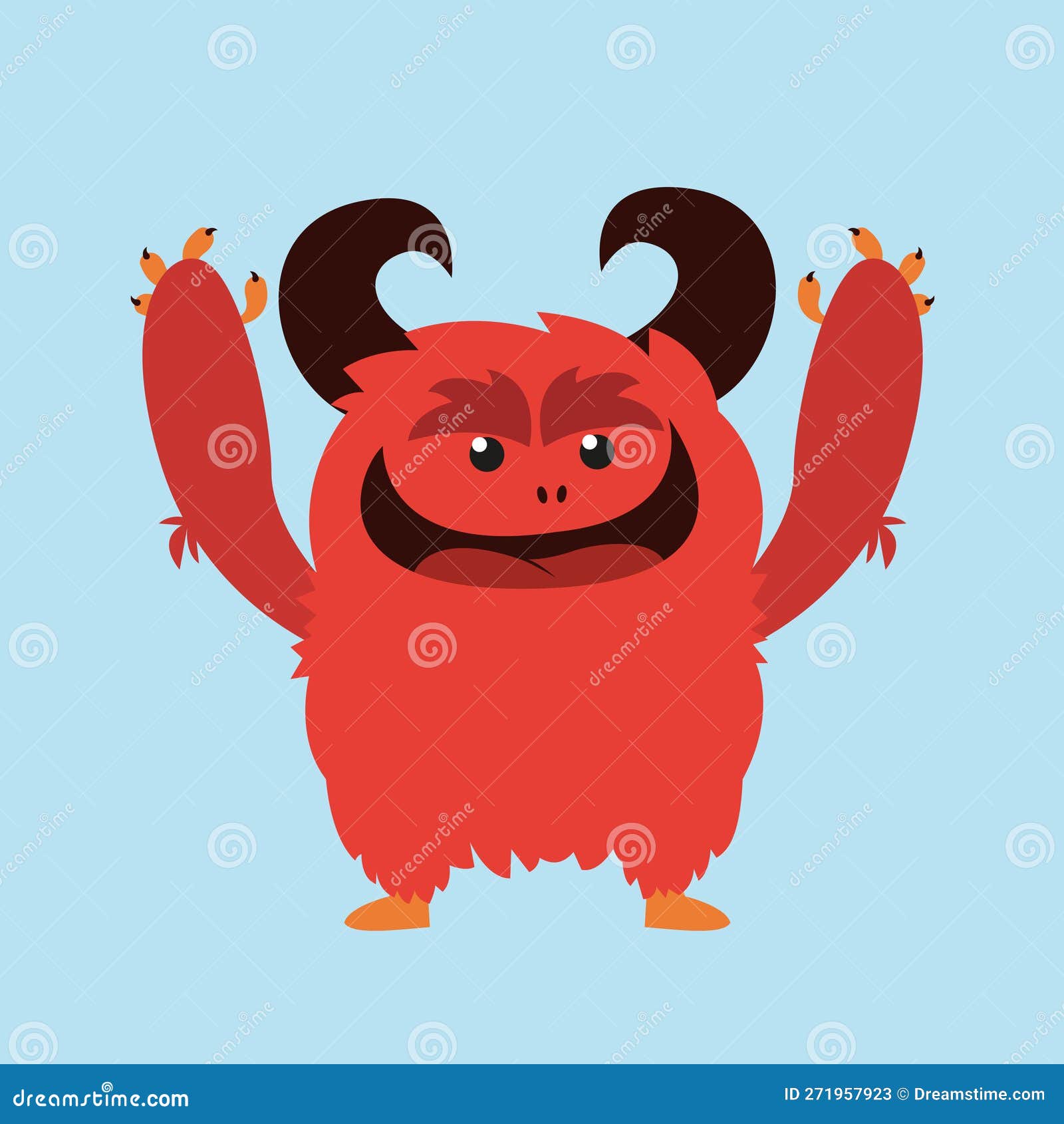 Cute Cartoon Monster with Horns. Vector Illustration. Stock Vector ...