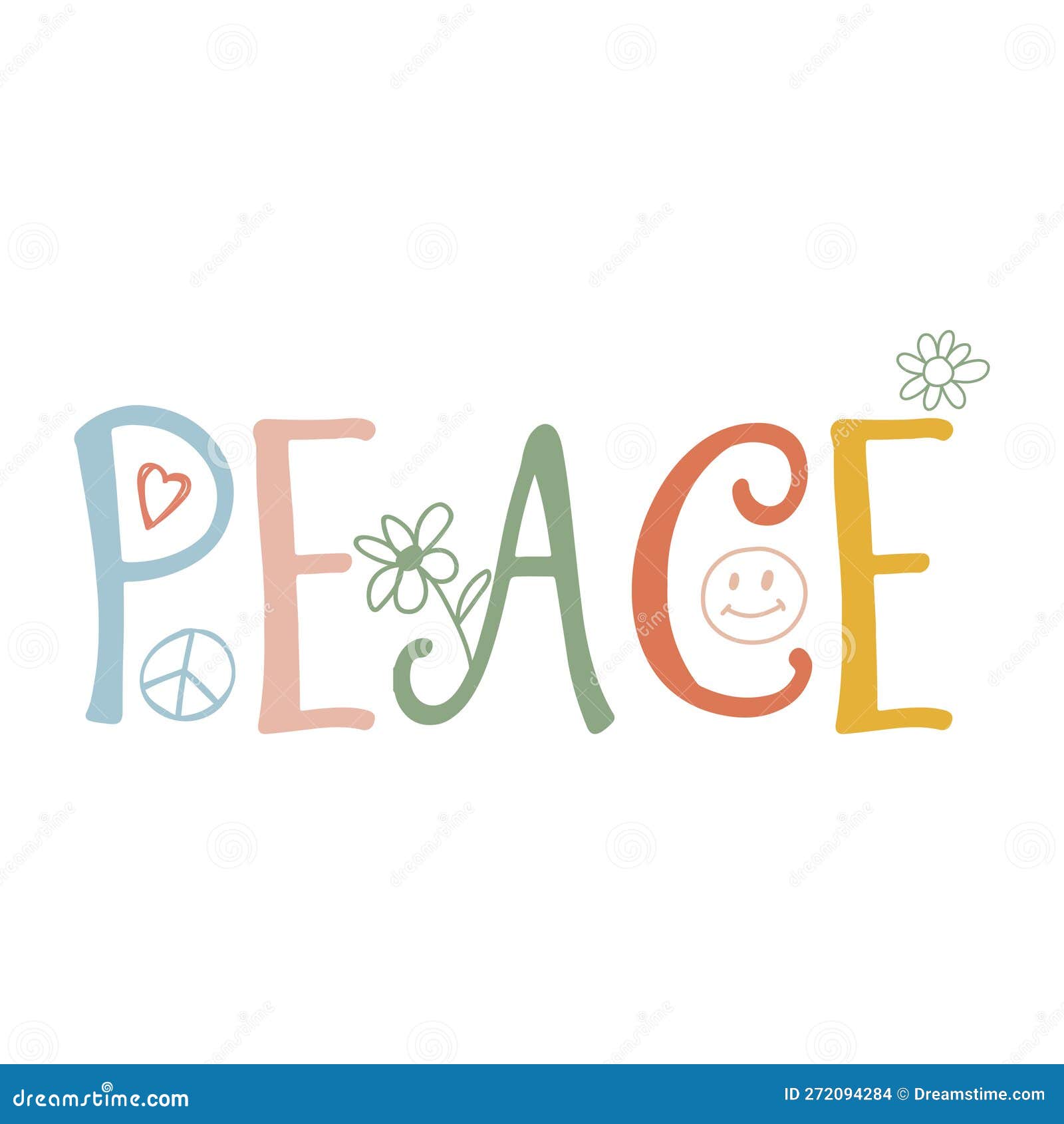 Peace Lettering Retro 70s Hippies Element Stock Vector - Illustration ...