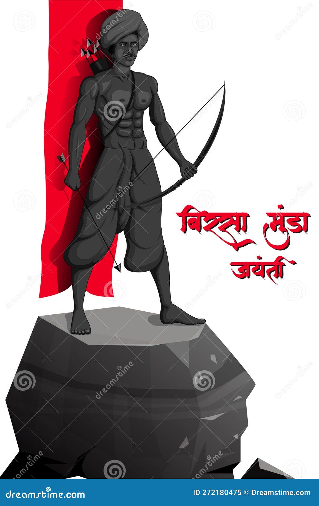 Birsa Munda Jayanti Black Statue & Rad Flag Stock Vector - Illustration ...