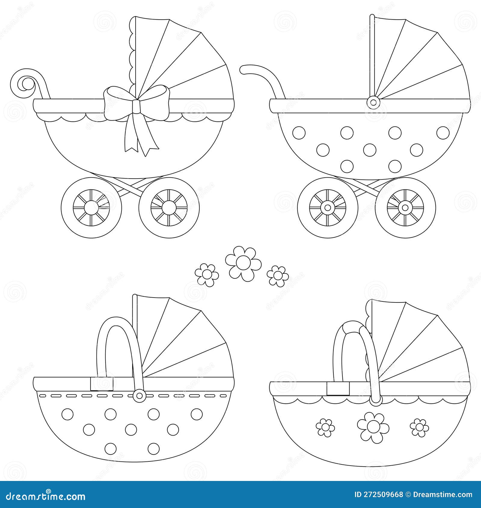 Baby Strollers. Vector Black and White Coloring Page Stock Vector ...