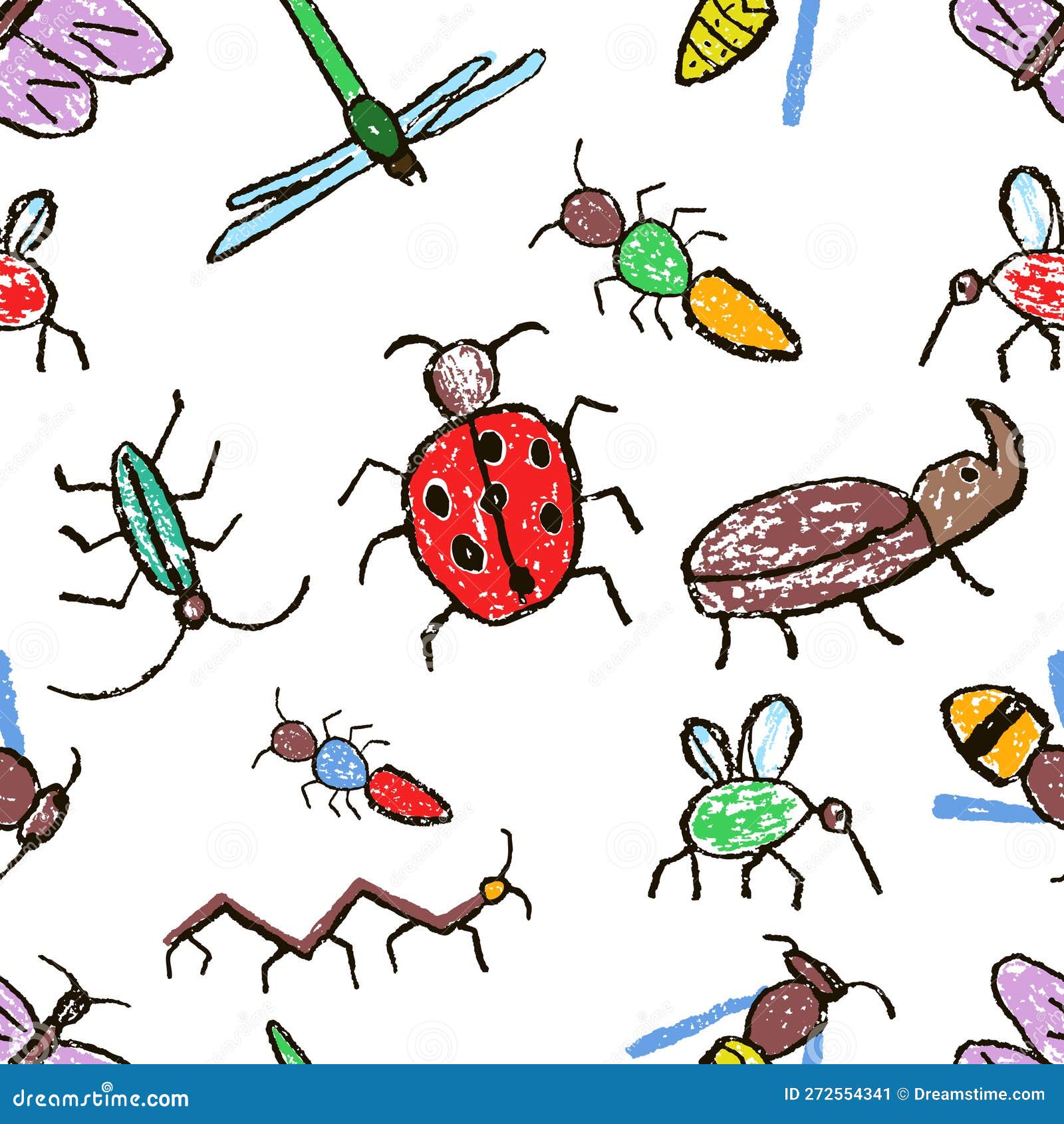 Insect Seamless Pattern. Crazy Doodle Insects Set Background. Cartoon ...