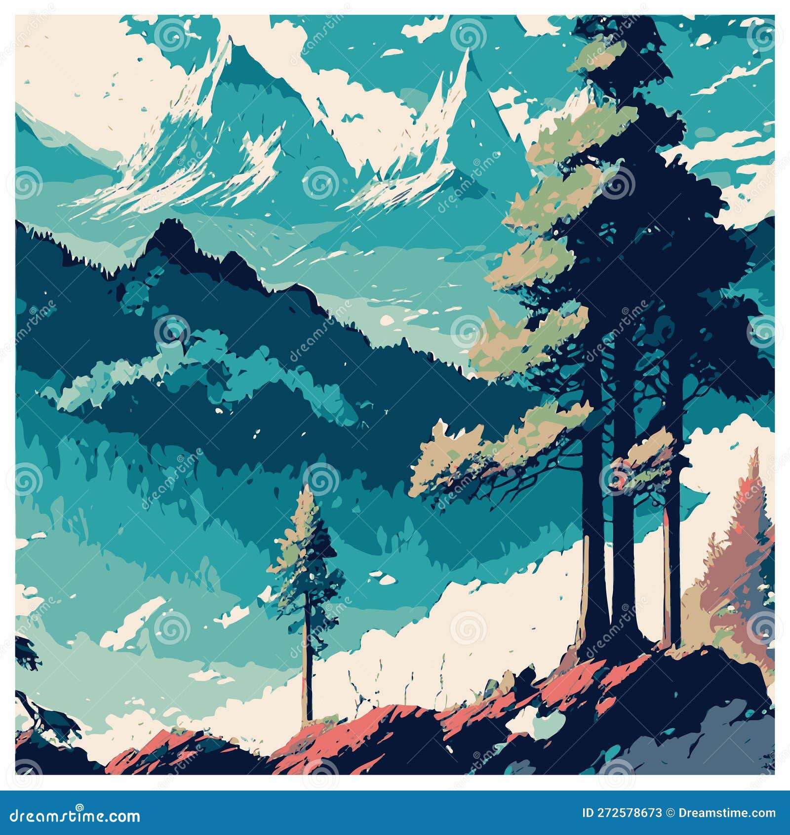 Vector Mountain Scenery, with Forests of Fir Trees Stock Vector ...