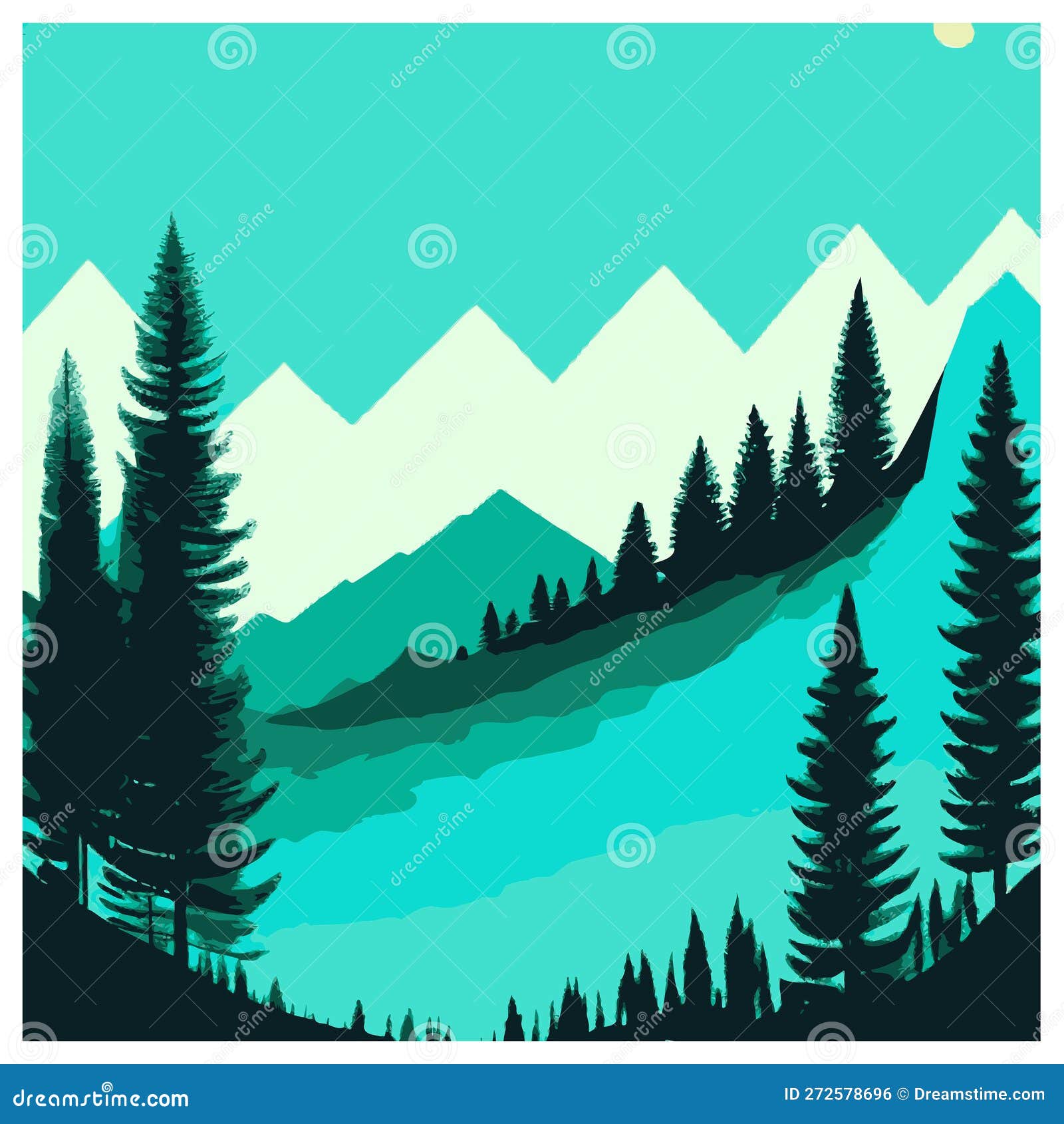 Vector Mountain Scenery, with Forests of Fir Trees Stock Vector ...
